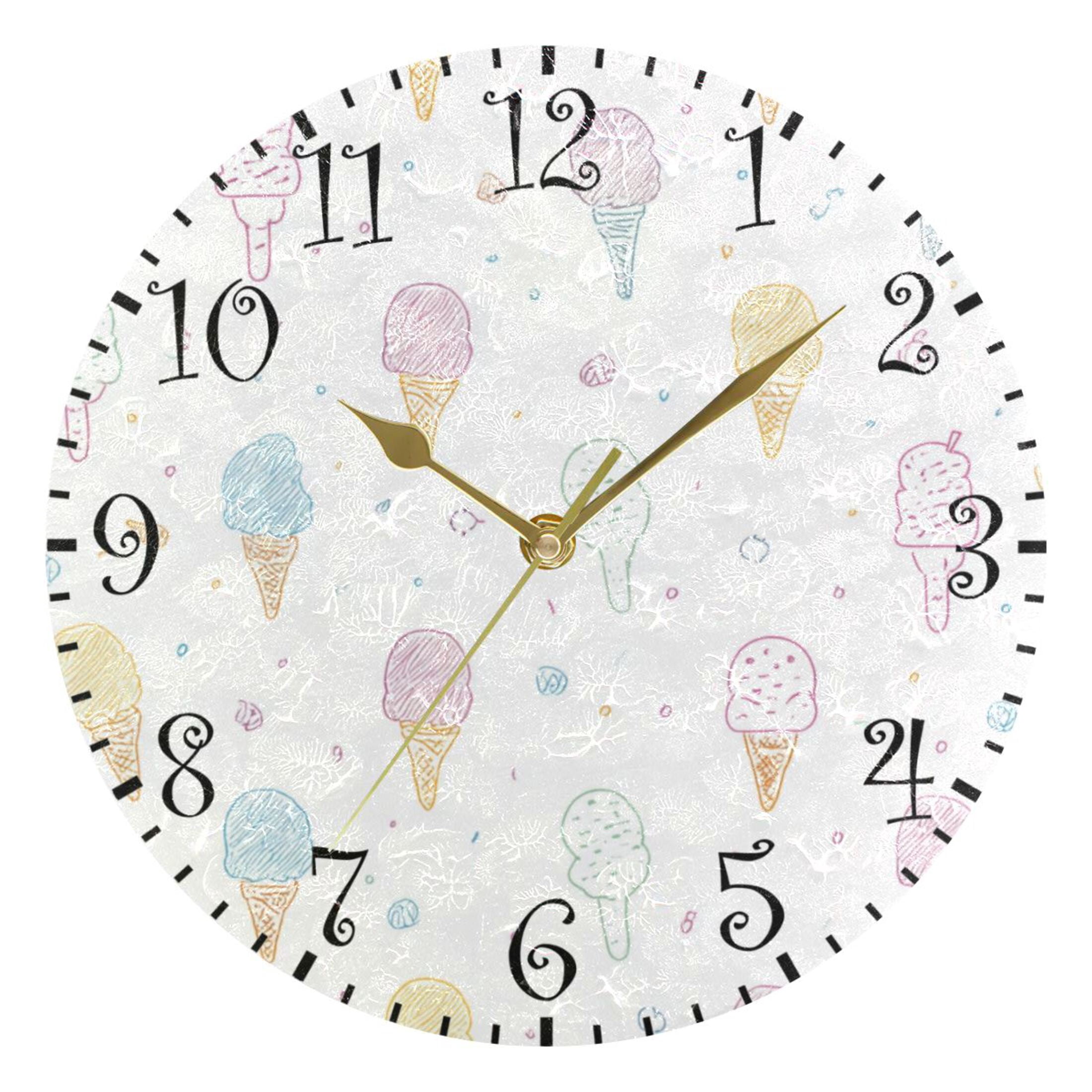 10" Artistic Round Wall Decorative Desk Clock Line Art Ice Cream ...