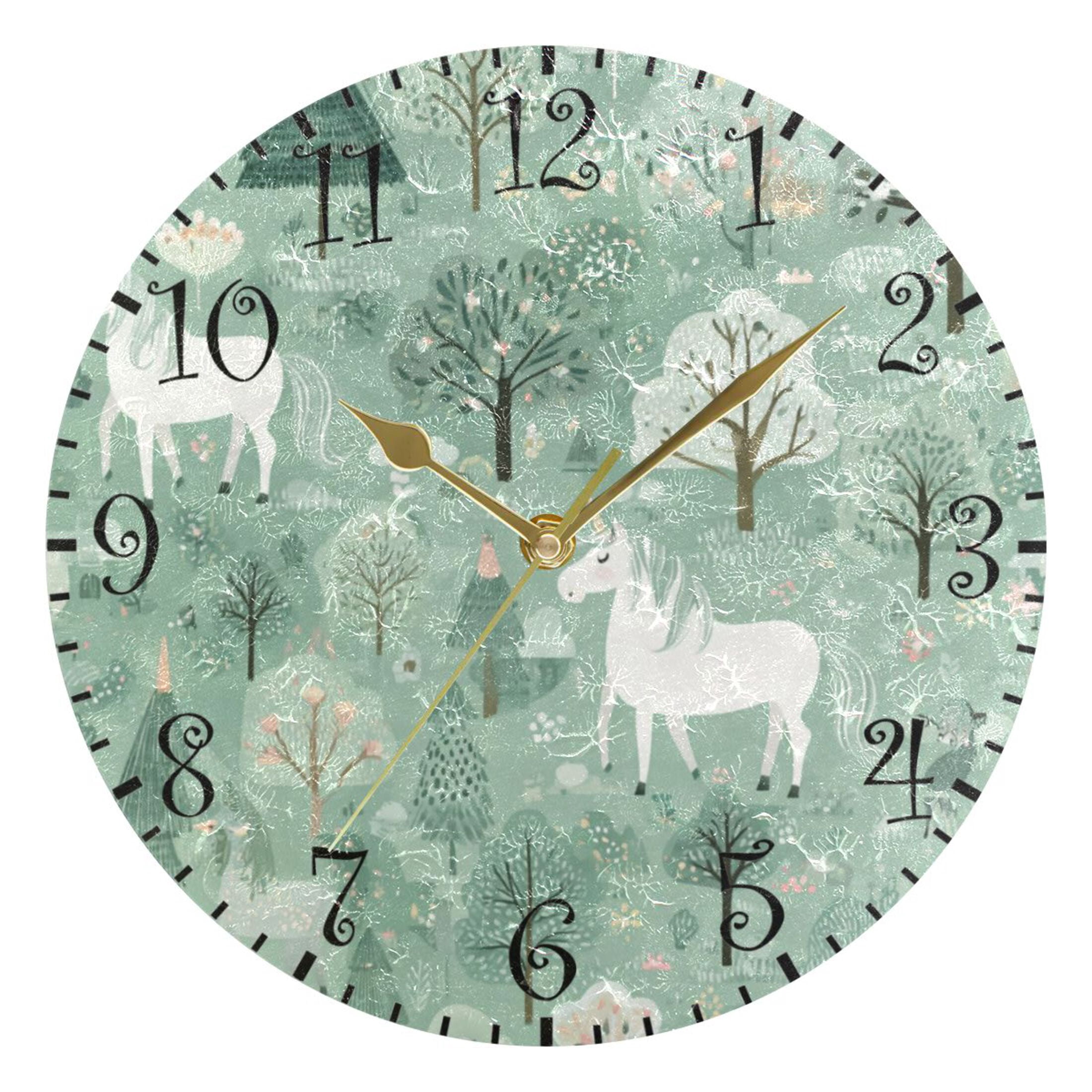 10" Artistic Round Wall Decorative Desk Clock Mint Green Unicorns and ...