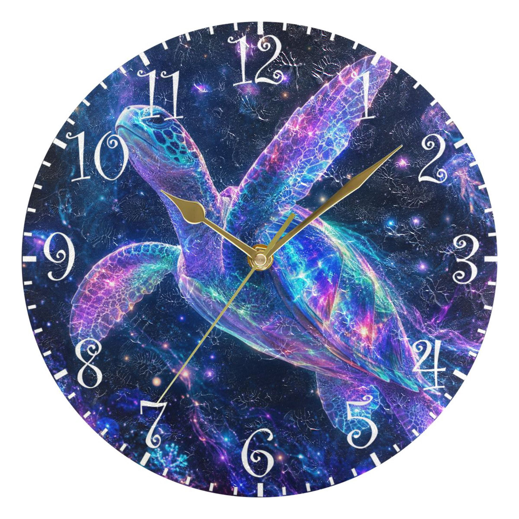 10" Artistic Round Wall Decorative Desk Clock Neon Fluorescent Turtle ...