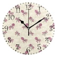 10" Artistic Round Wall Decorative Desk Clock Pink Roses and Bows ...