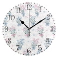 10" Artistic Round Wall Decorative Desk Clock Pink and Blue Wildflower ...