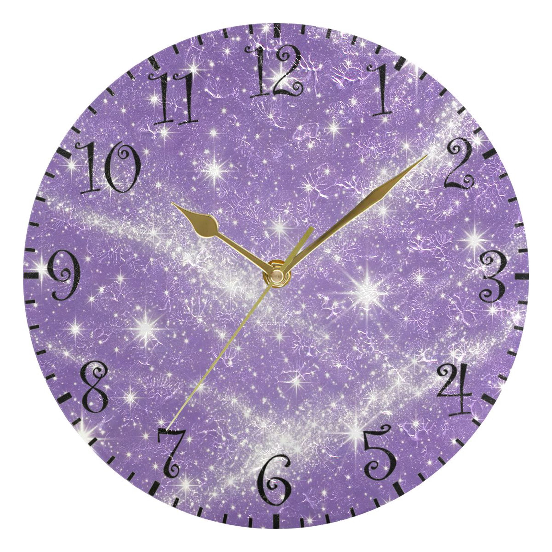 10" Artistic Round Wall Decorative Desk Clock Purple Flashing Pattern ...