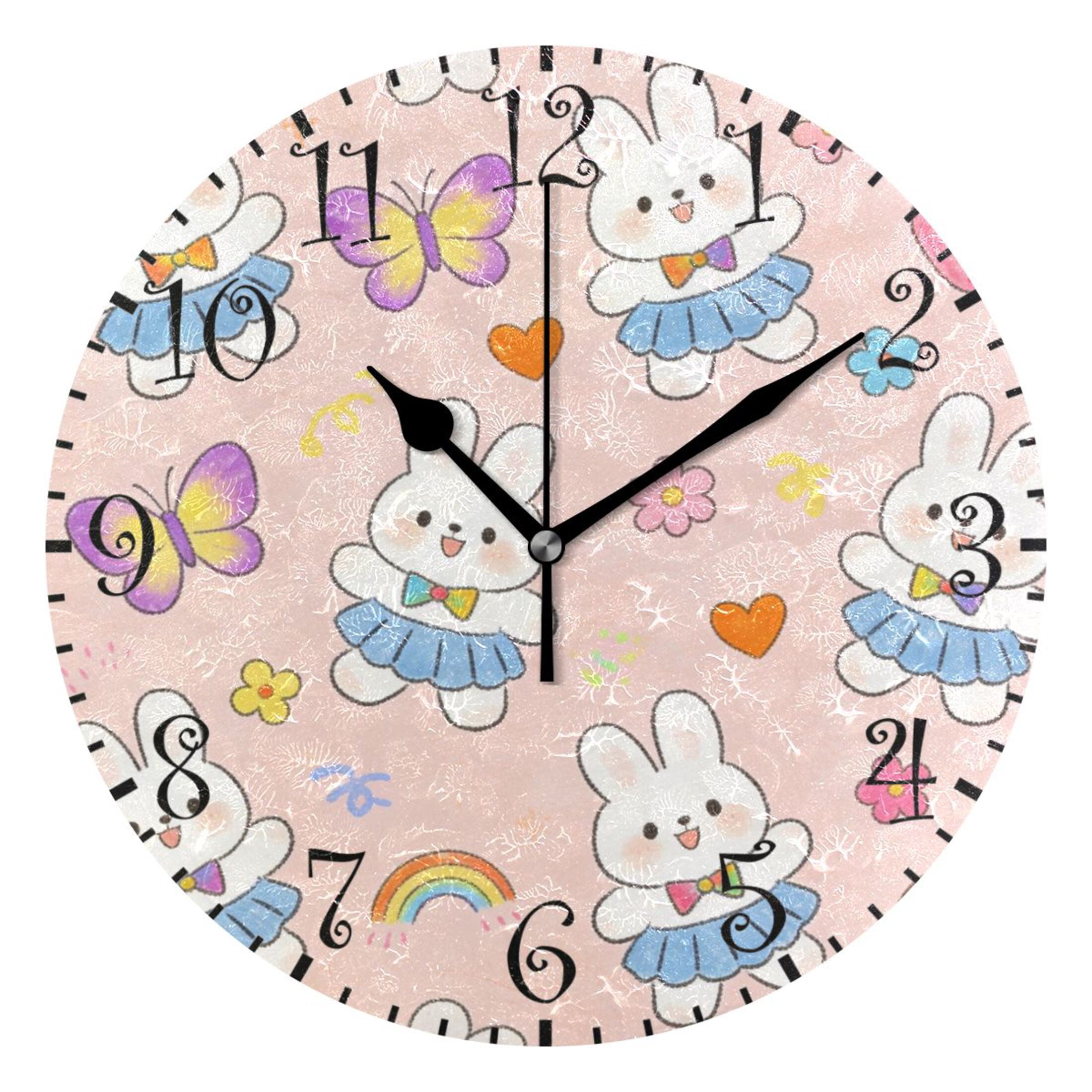 10" Artistic Round Wall Decorative Desk Clock Rabbit Wearing Blue Dress ...