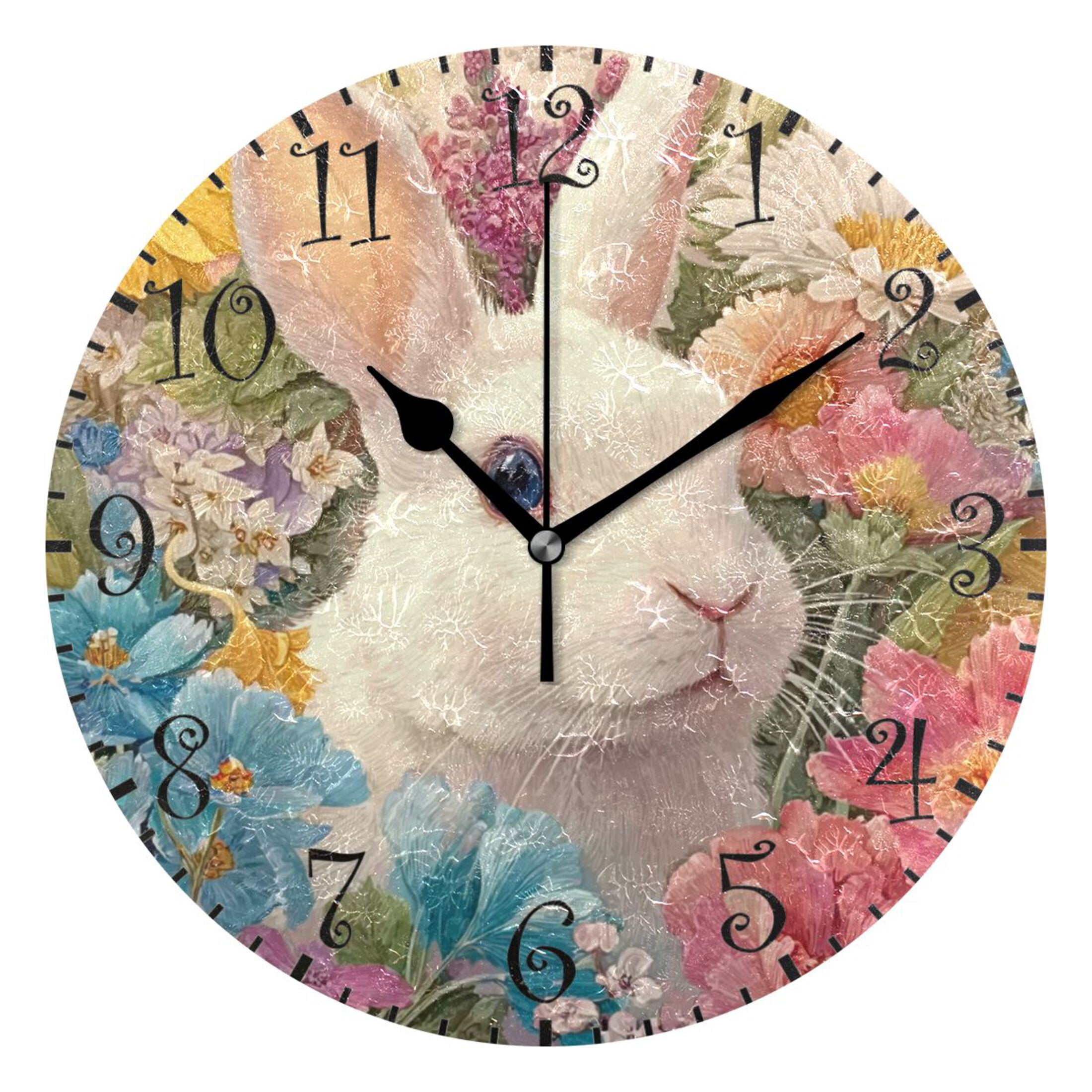 10" Artistic Round Wall Decorative Desk Clock Rabbit with Colorful ...