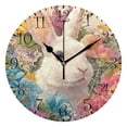 10" Artistic Round Wall Decorative Desk Clock Rabbit with Colorful ...
