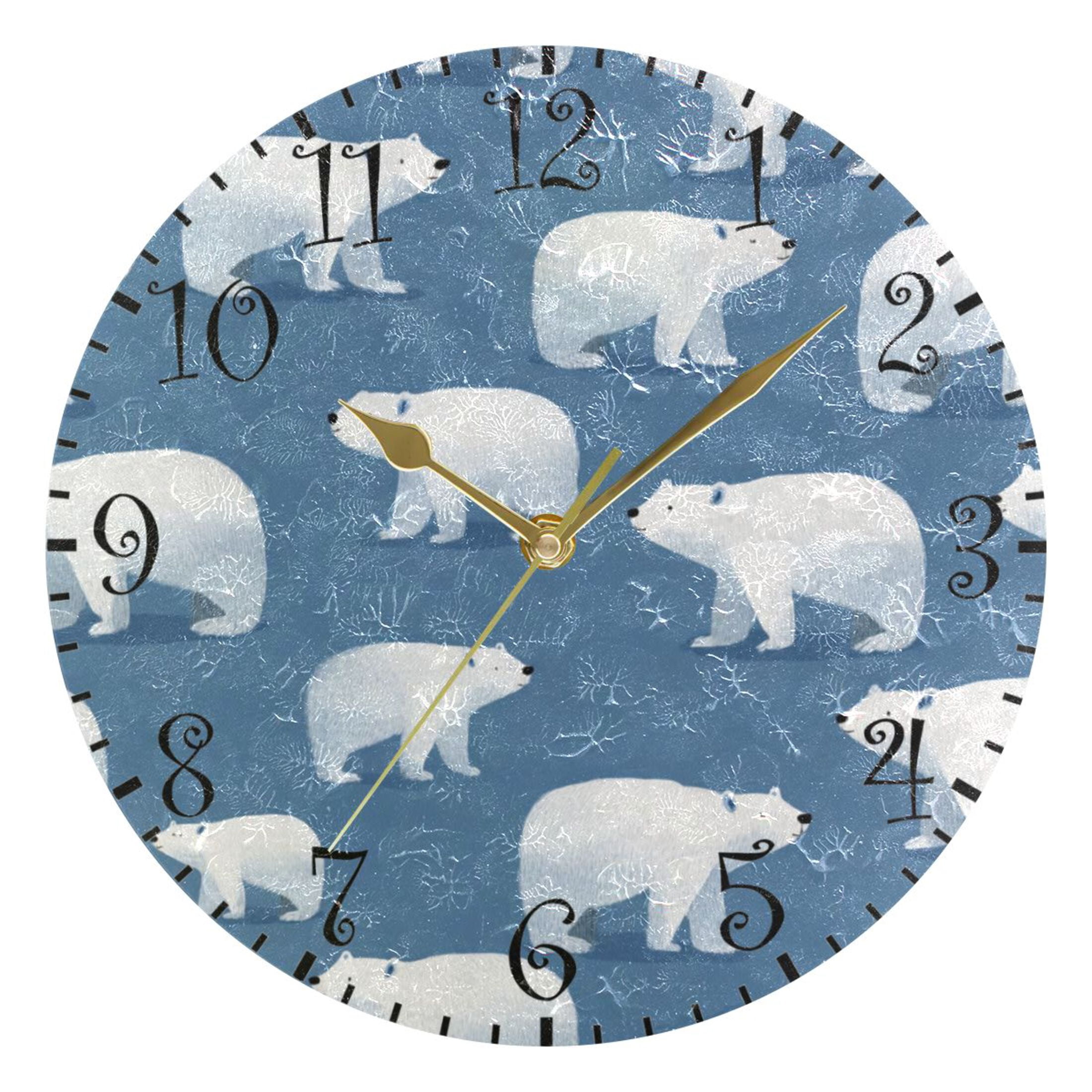 10" Artistic Round Wall Decorative Desk Clock Simple Polar Bears ...