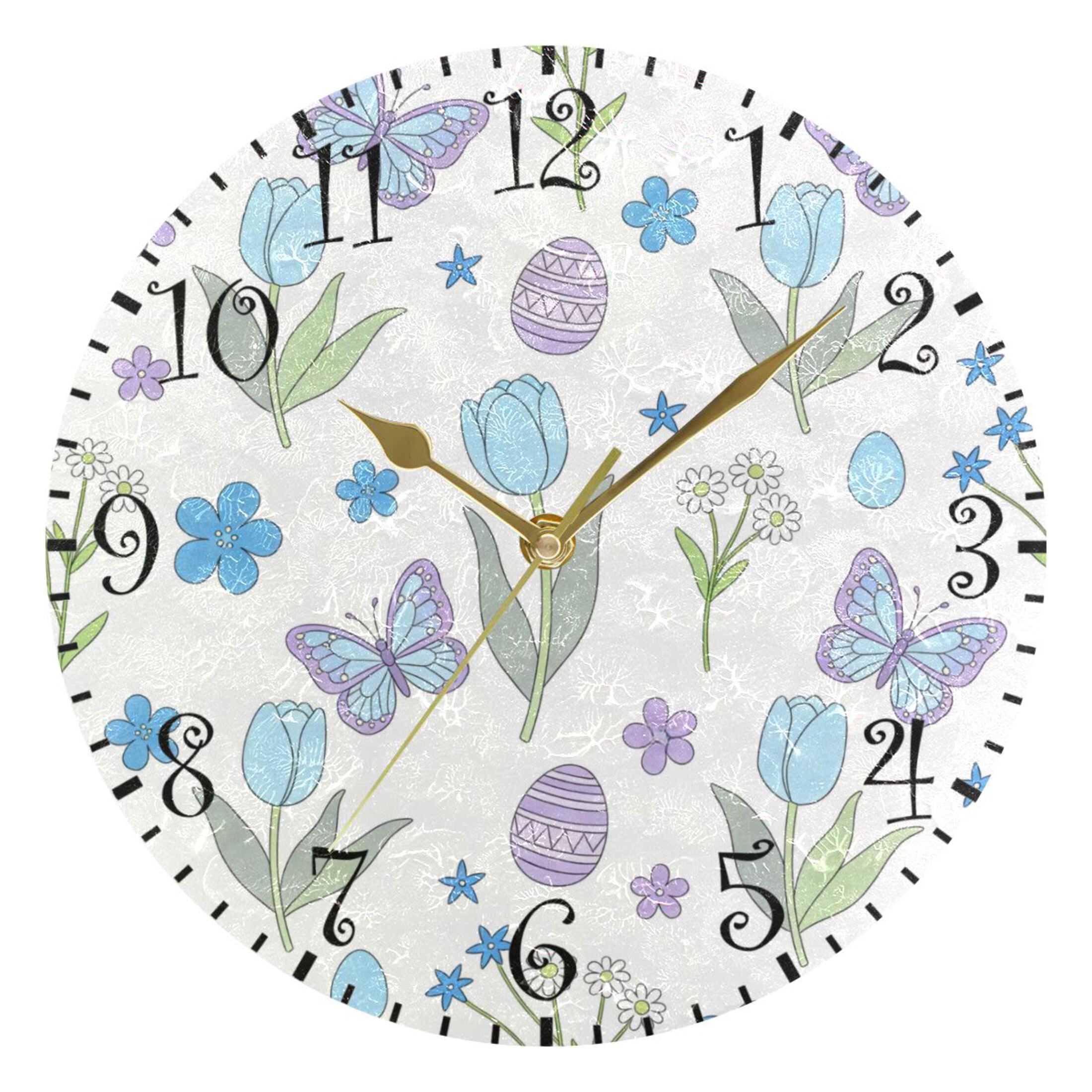 10" Artistic Round Wall Decorative Desk Clock Spring Plants and Easter ...