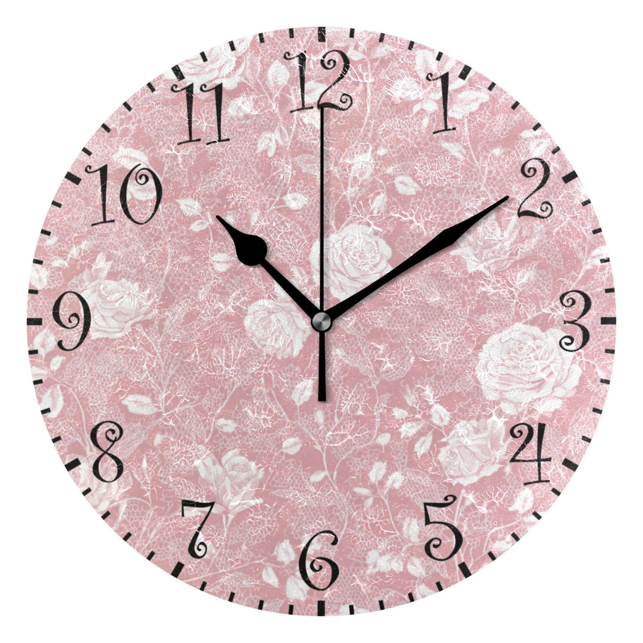 10" Artistic Round Wall Decorative Desk Clock White Roses and Vines ...