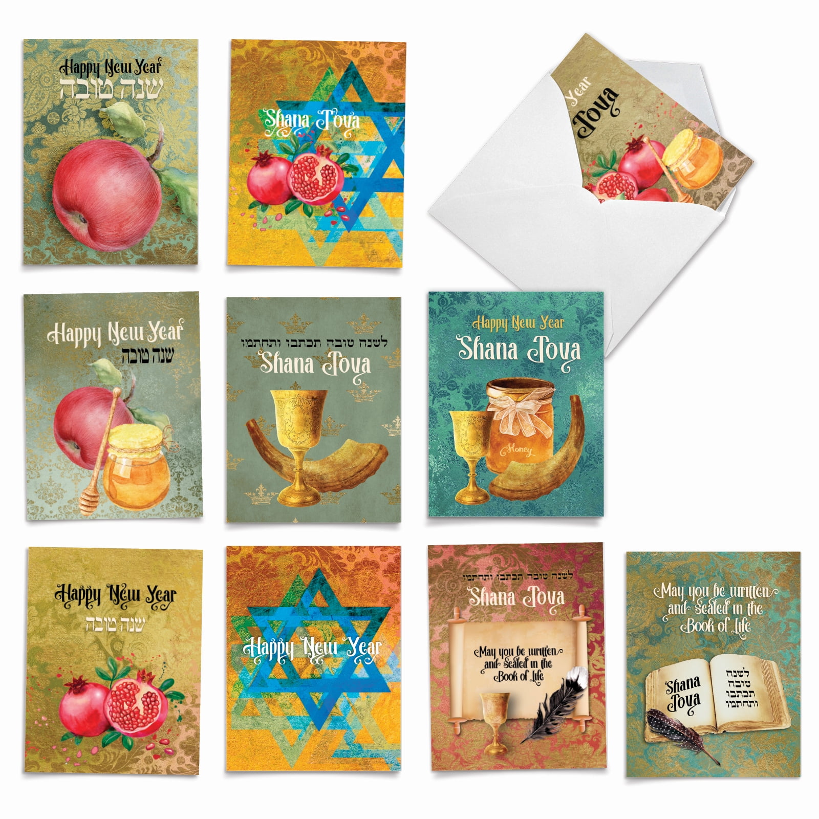 10 Assorted Rosh Hashanah Note Cards with Envelopes (4 x 5.12 Inch ...