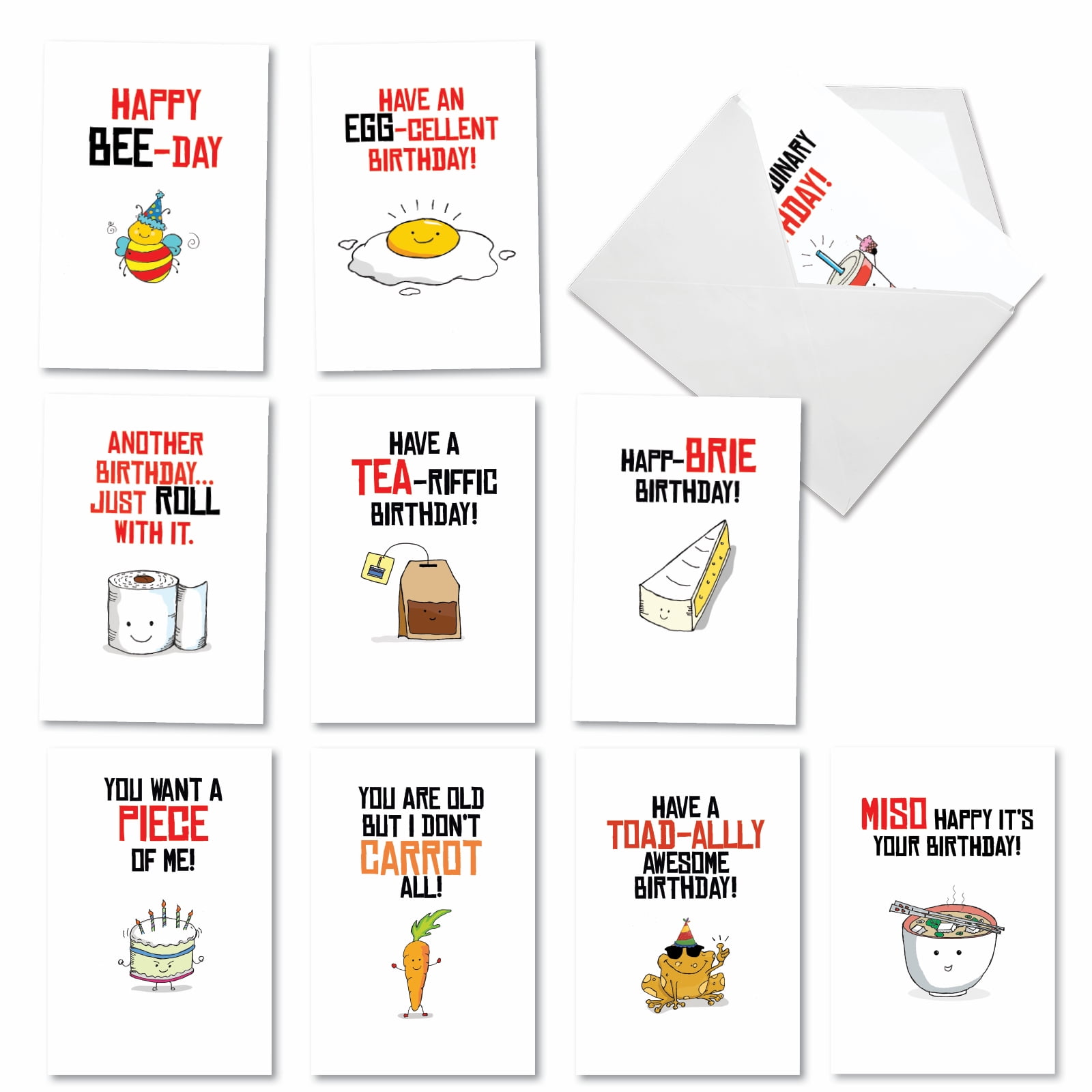 10 Assorted Set Funny Birthday Greeting Cards - Birthday Puns - Funny ...