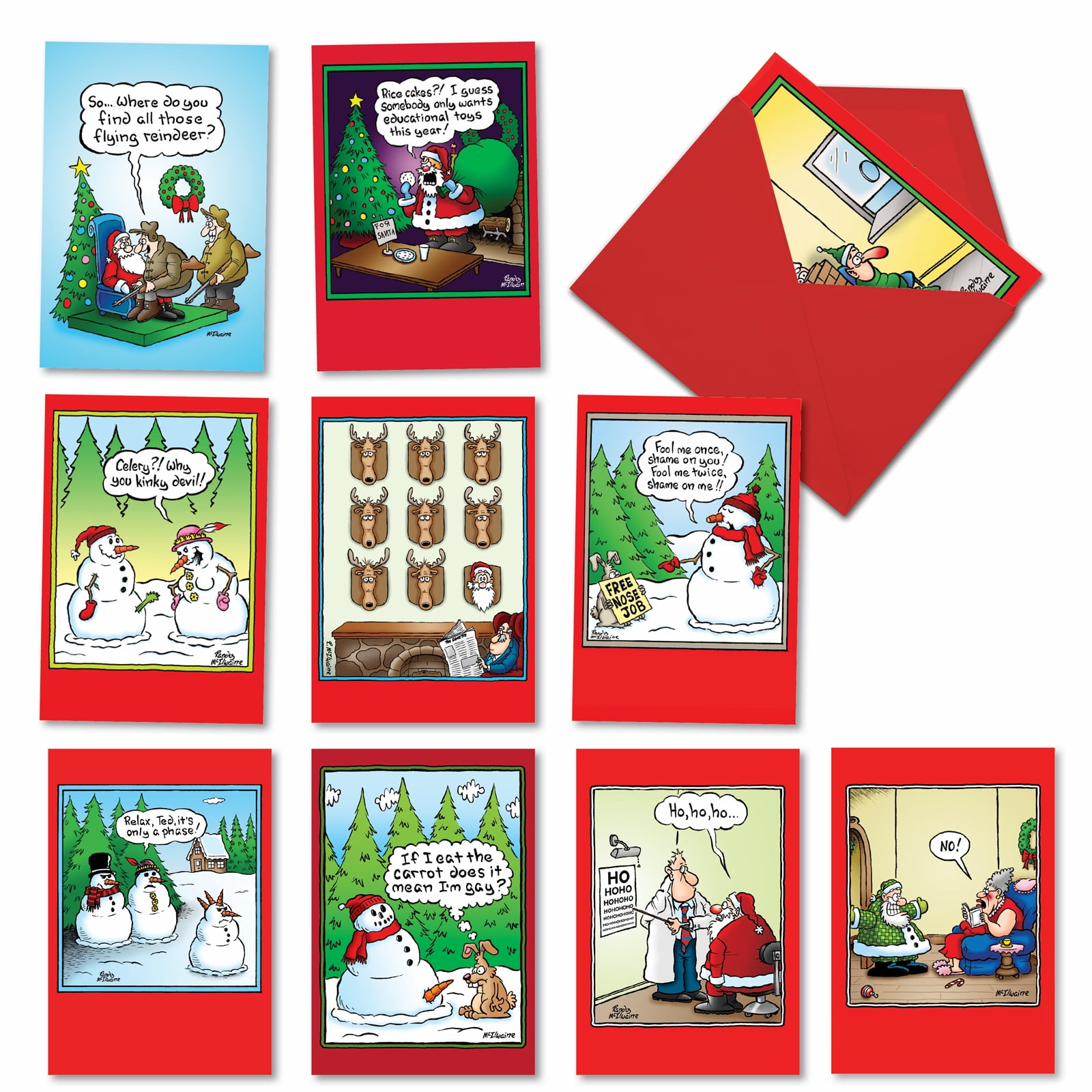 10 Assorted Set Funny Christmas Greeting Cards - Holly Jolly Rice Cakes ...