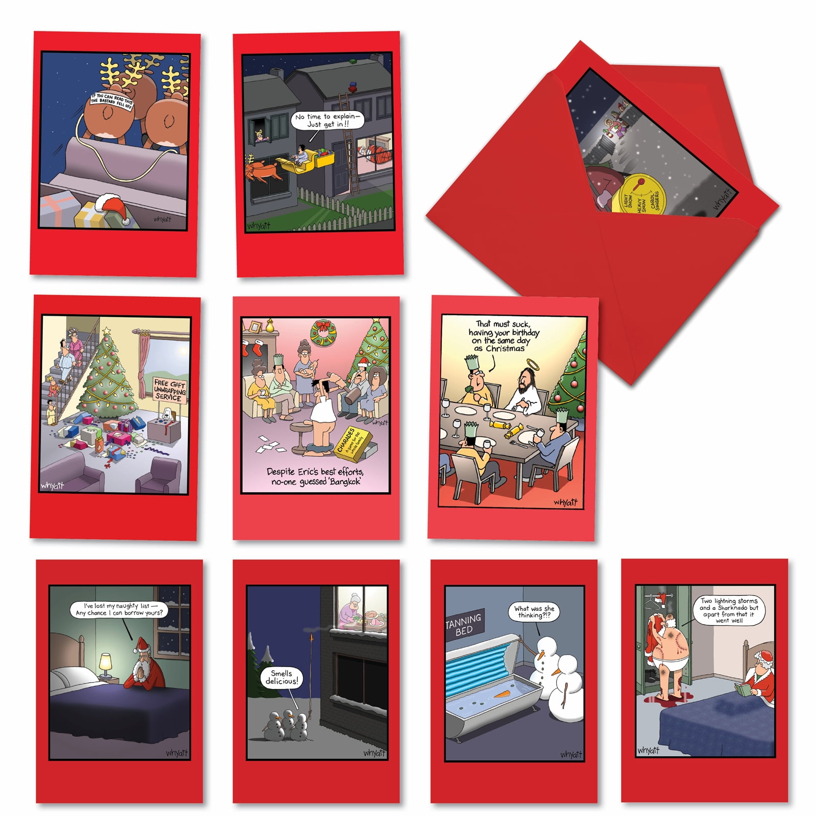 10 Assorted Set Funny Christmas Greeting Cards - Whyatt's World - Xmas ...
