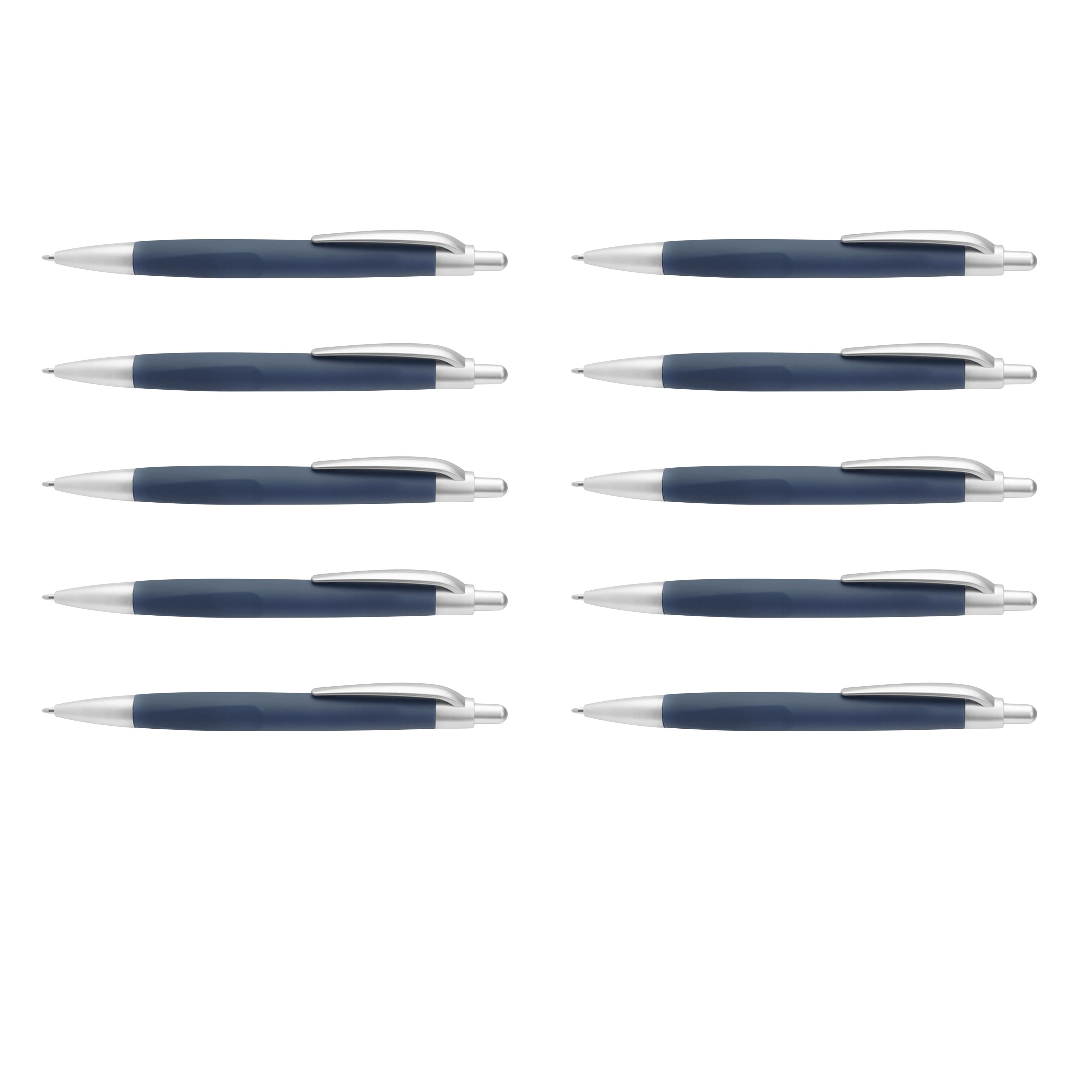 10 Atlas Click Action Pens Pack - Plastic, Black Ink - Navy Blue ...