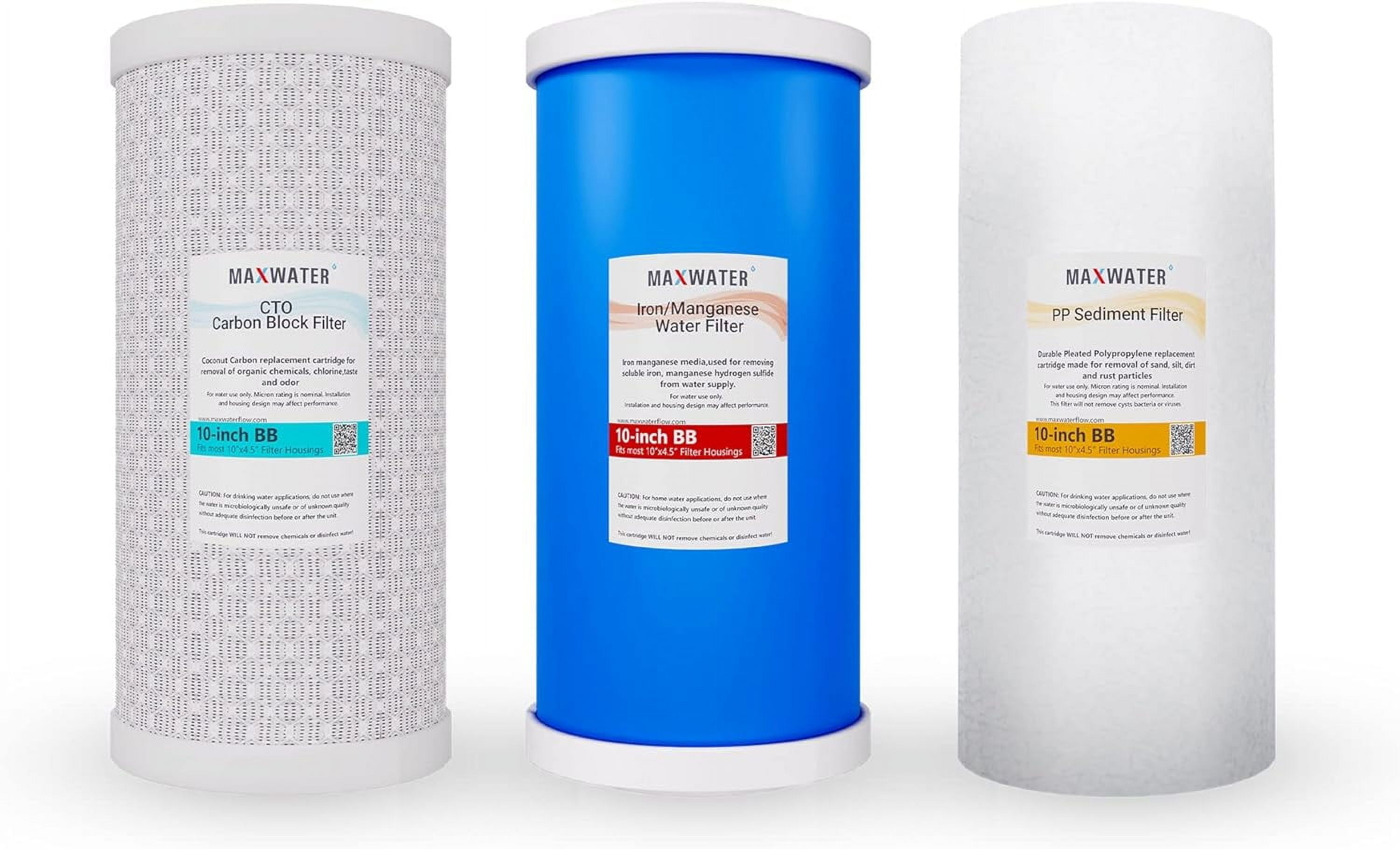 10" BB Iron Buster Filter Set (3-pack) for Whole House Water Filtration ...