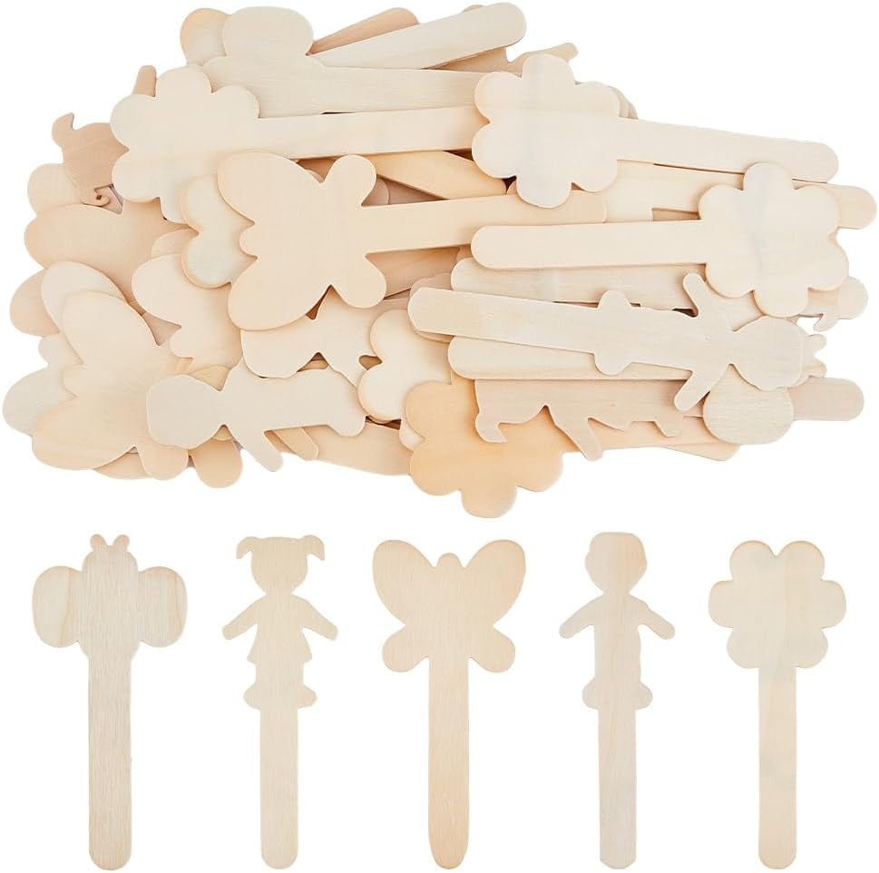 10 Bags 5 Styles Wooden Flat Craft Sticks Blank Wooden Slices for ...