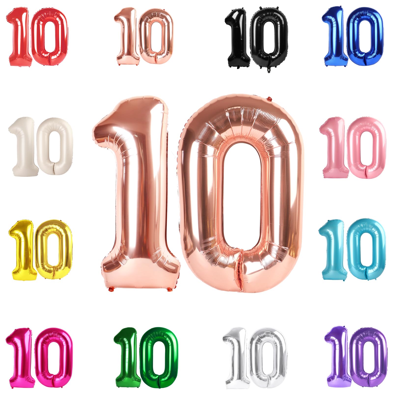 10 Balloon Number, Rose Gold Number 10th Birthday Balloons 40 Inch, 10 ...