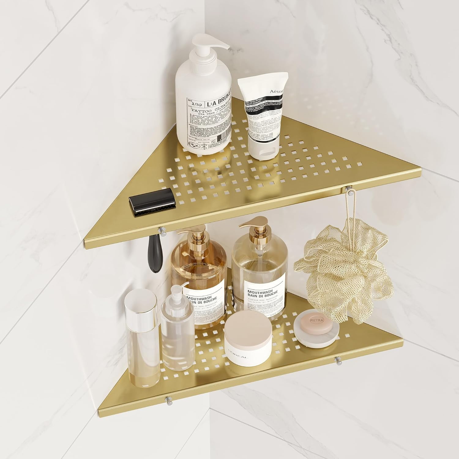 10" Bathroom Corner Shelf, 2 Pack Recessed Shower Shelf Caddy, SUS304 ...