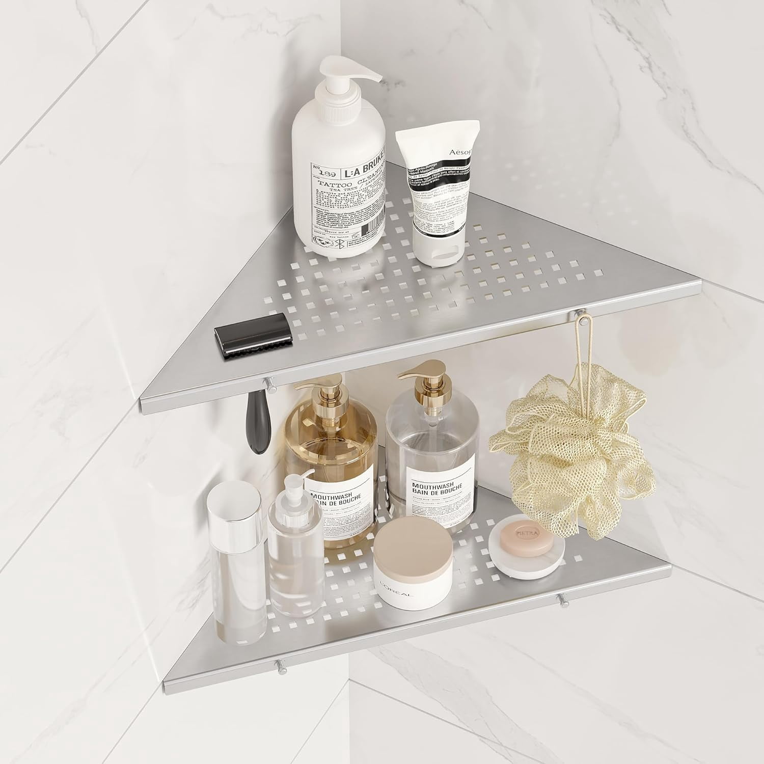 10" Bathroom Corner Shelf, 2 Pack Recessed Shower Shelf Caddy, SUS304 ...