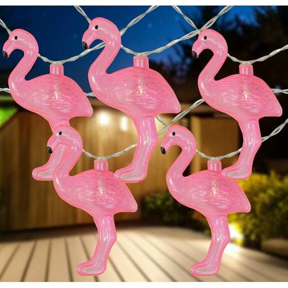 Northlight 10ct Battery Operated Flamingo Summer LED String Lights Warm ...