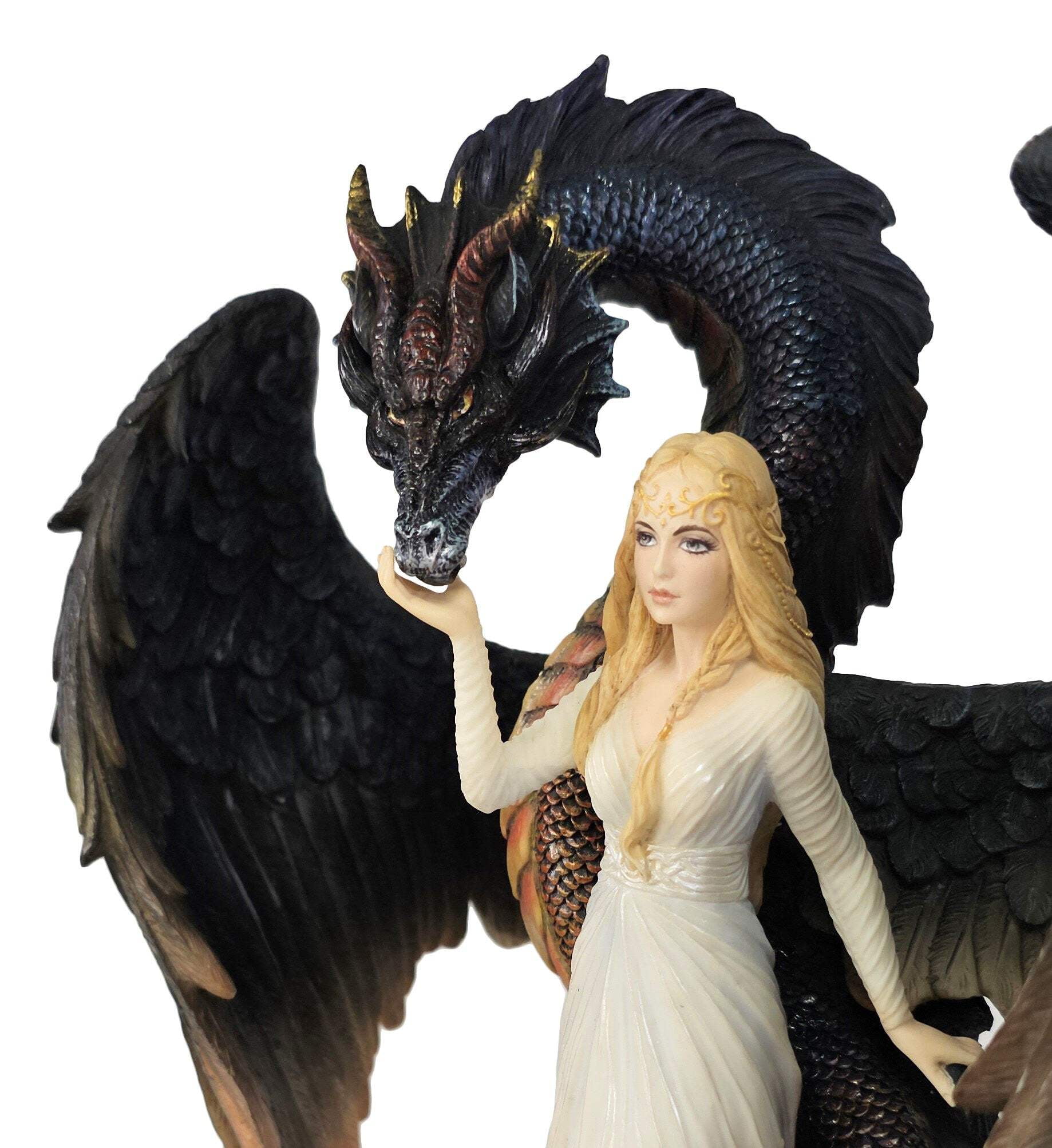 10" Beauty and the Winged Serpentine Gothic Dragon Fantasy Statue Hand ...