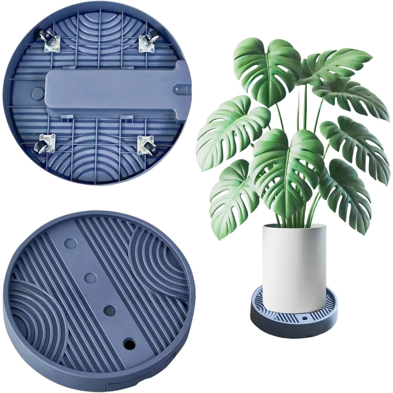 10'' Beige Round 3-in-1 Plant Stand with Wheels for Heavy Pot Caddy ...