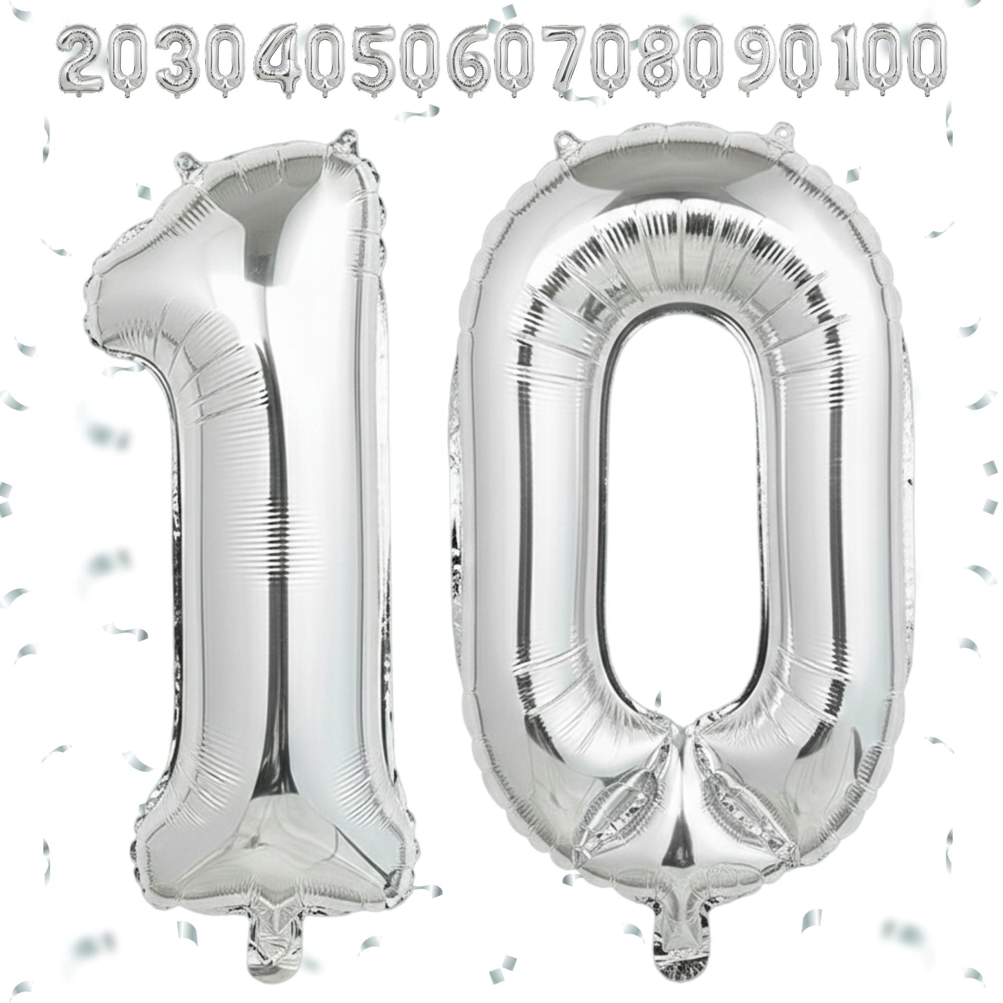 10 Big 40-Inch Silver Number 10 Balloons (1 & 0) – Jumbo Foil Mylar ...