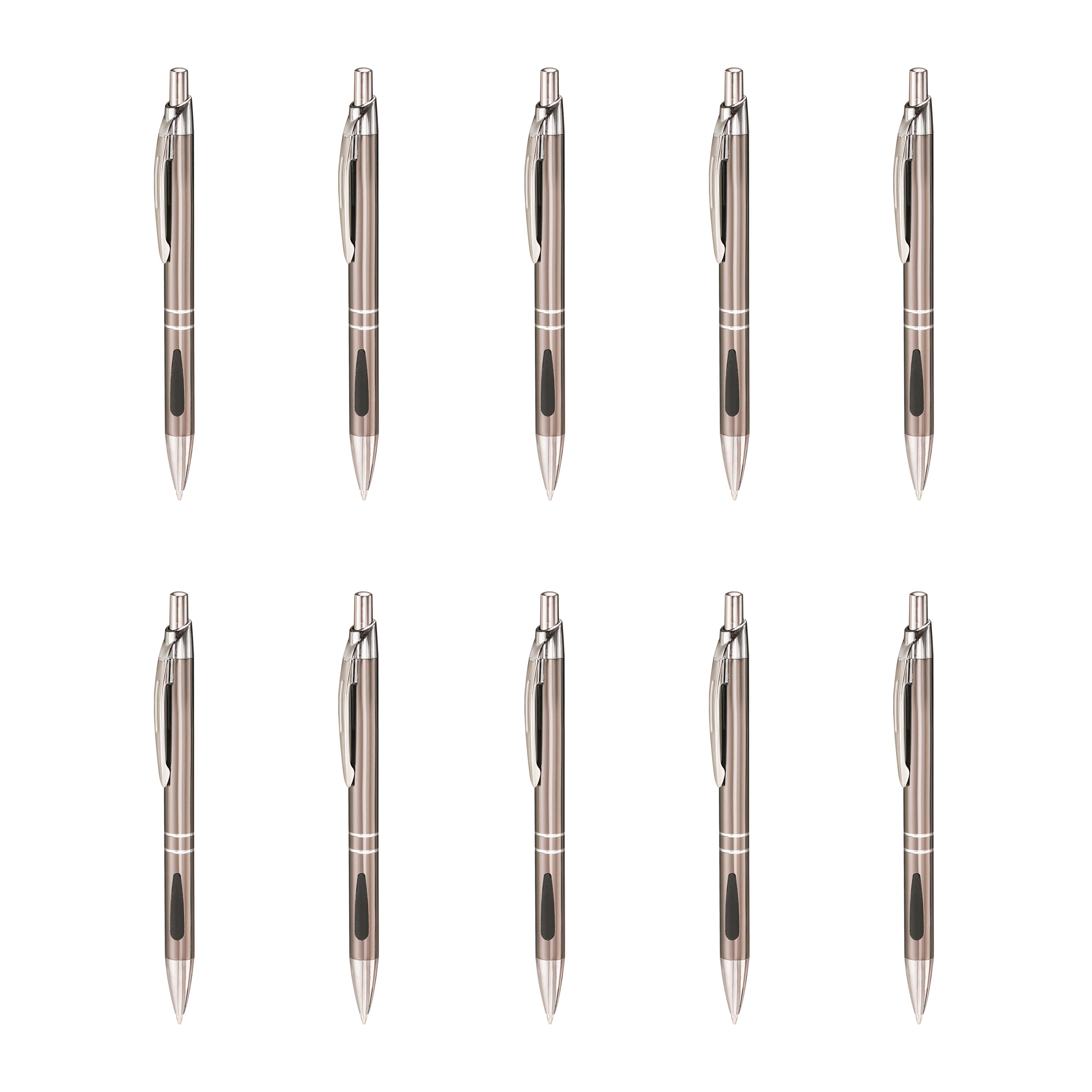 10 Black Ink Metal Pens Pack - Ballpoint, Retractable, Silver accents ...