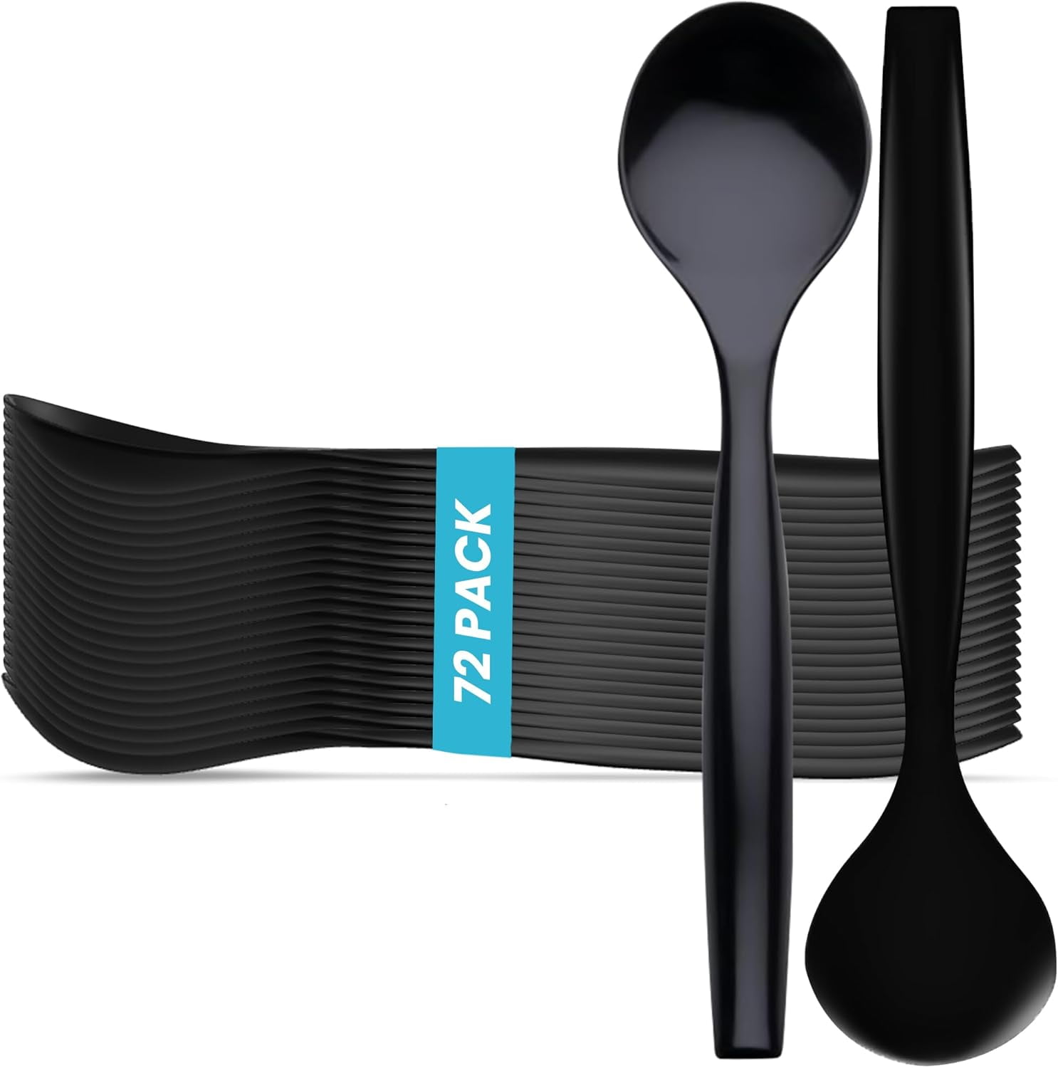 10" Black Plastic Serving Spoons for Buffet, Bulk 72 Count, Heavy Duty ...