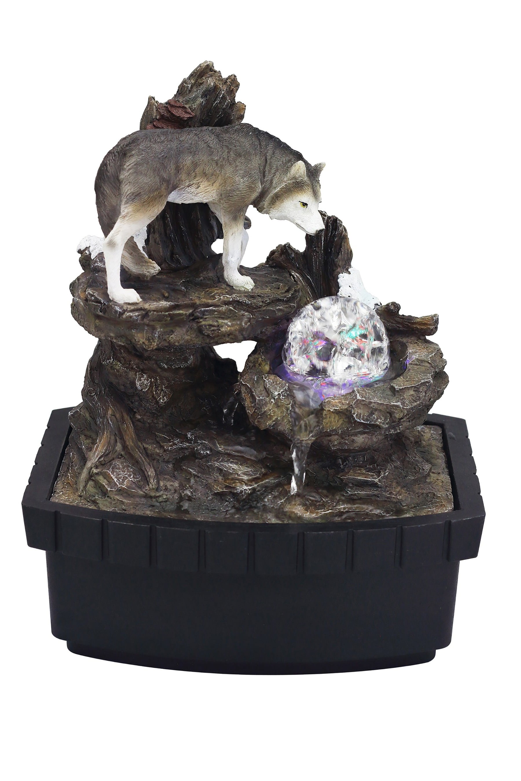 10" Black Polyresin Wolf Tabletop Fountain Sculpture - Walmart.com