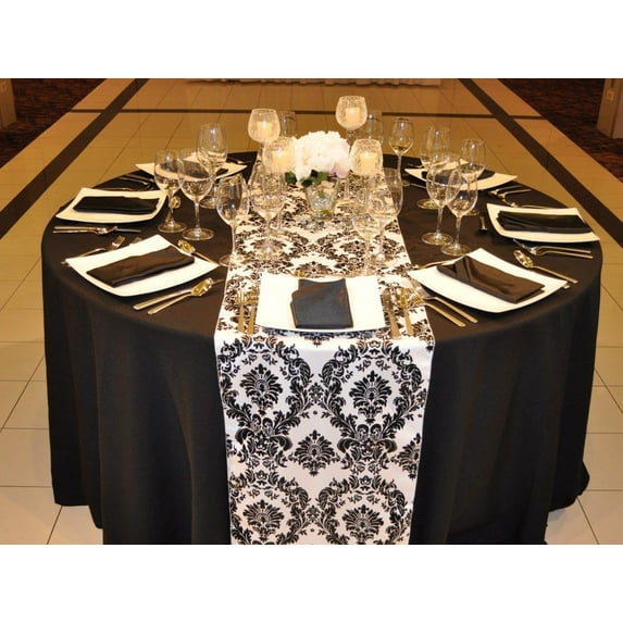 10 Black White Flocked Taffeta Damask Table Top Runners Wedding ...