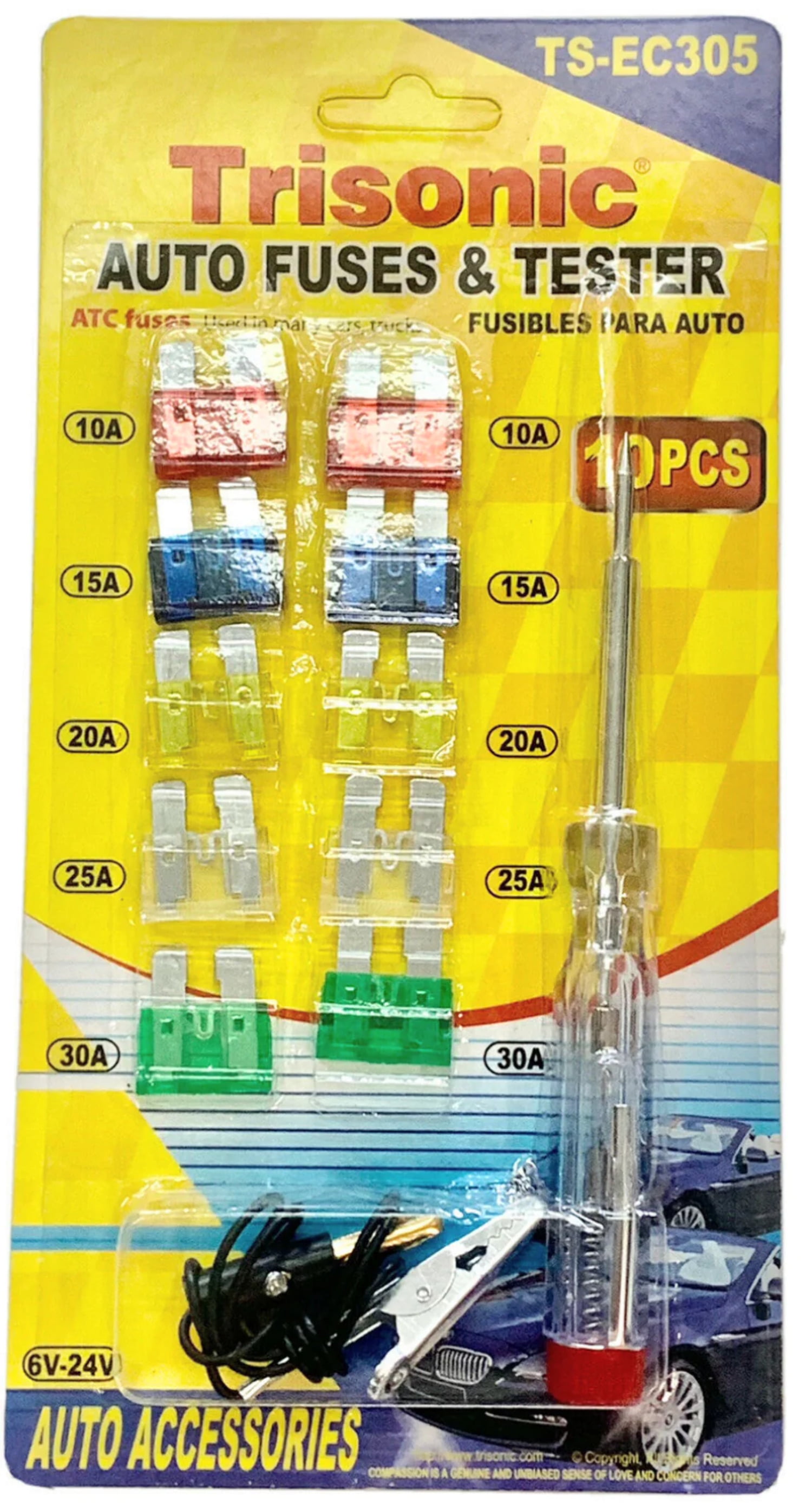 10 Blade Automotive Fuses 3 to 30A Voltage Test Tester 6-12-24V with ...