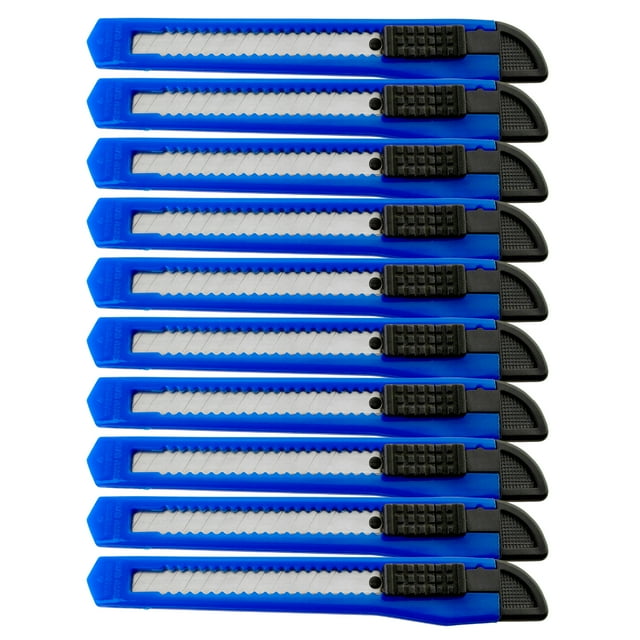 10 Blue Utility Knife Box Cutters Heavy Duty Industrial Strength ...