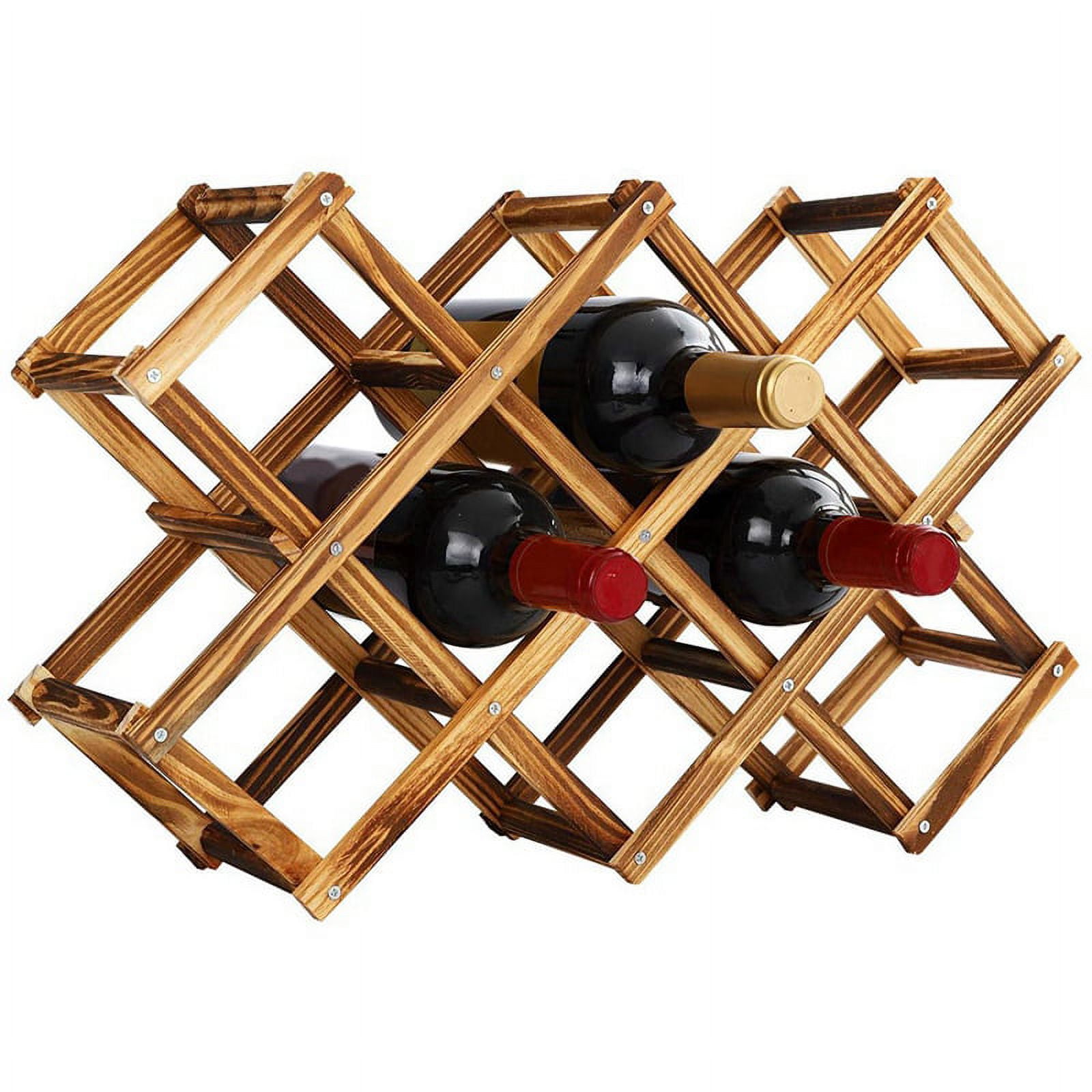 10 Bottles Capacity Foldable Free Standing Wooden Wine Rack Countertop ...