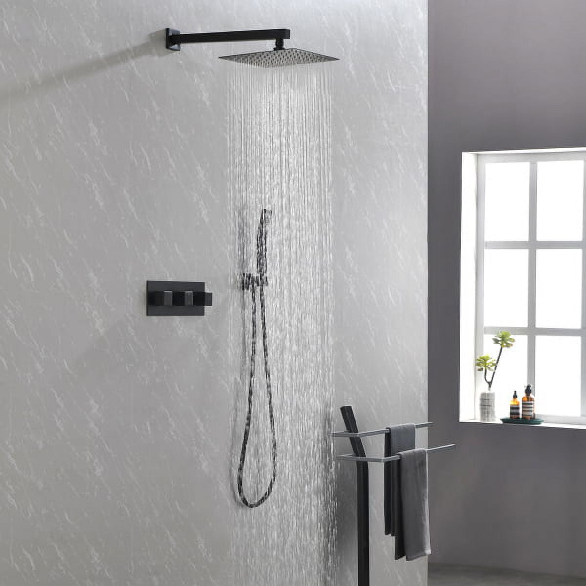 10" Brass Matte Black Rain Shower System - Wall-Mounted Combo Set with ...