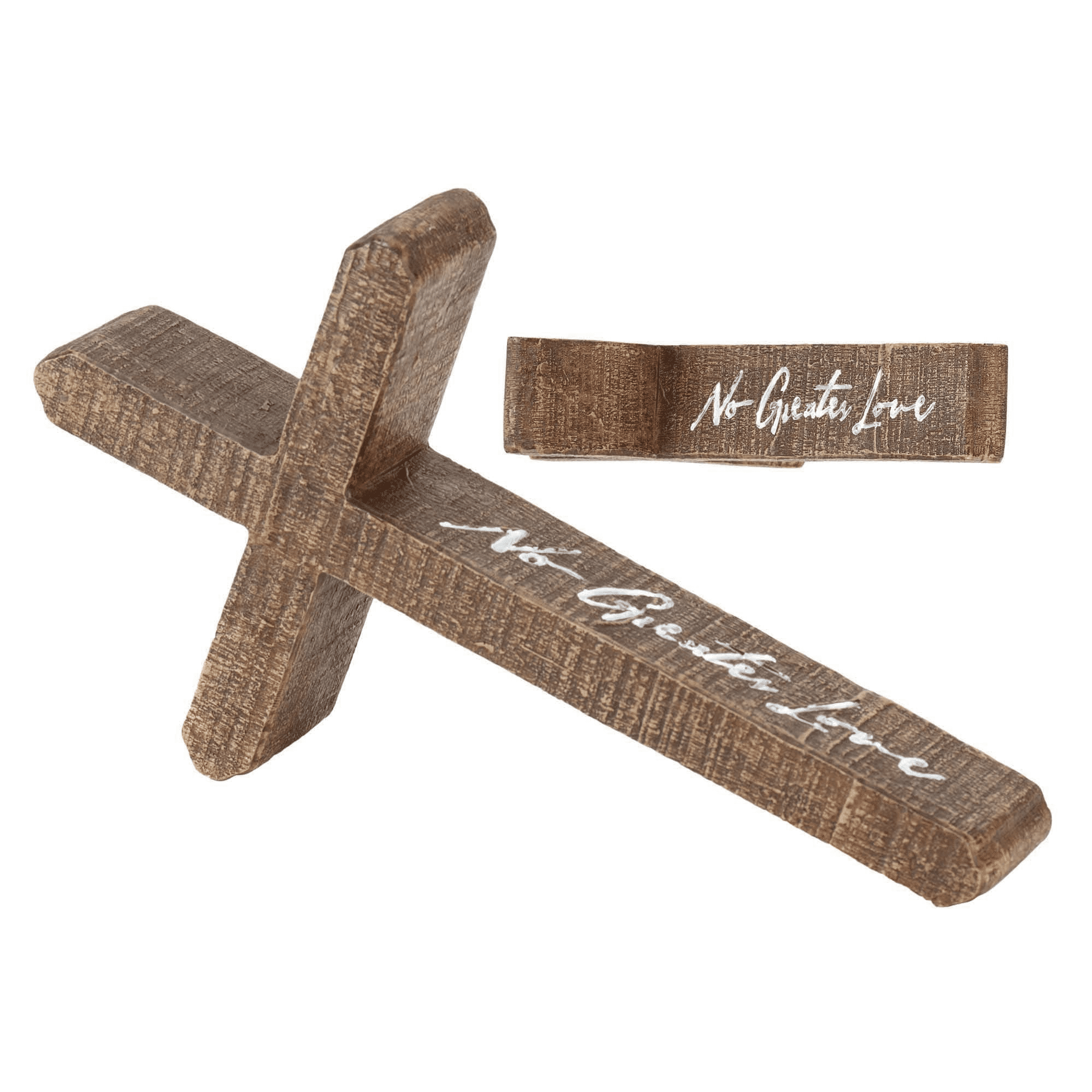 10" Brown and White "NO GREATER LOVE" Laying Cross Shaped Tabletop ...