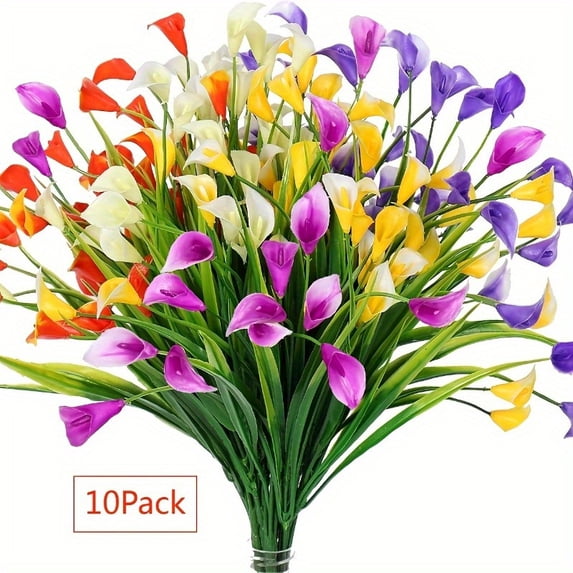 10 Bunches Mixed Color Artificial Calla Lily Flowers, Plastic Fake ...