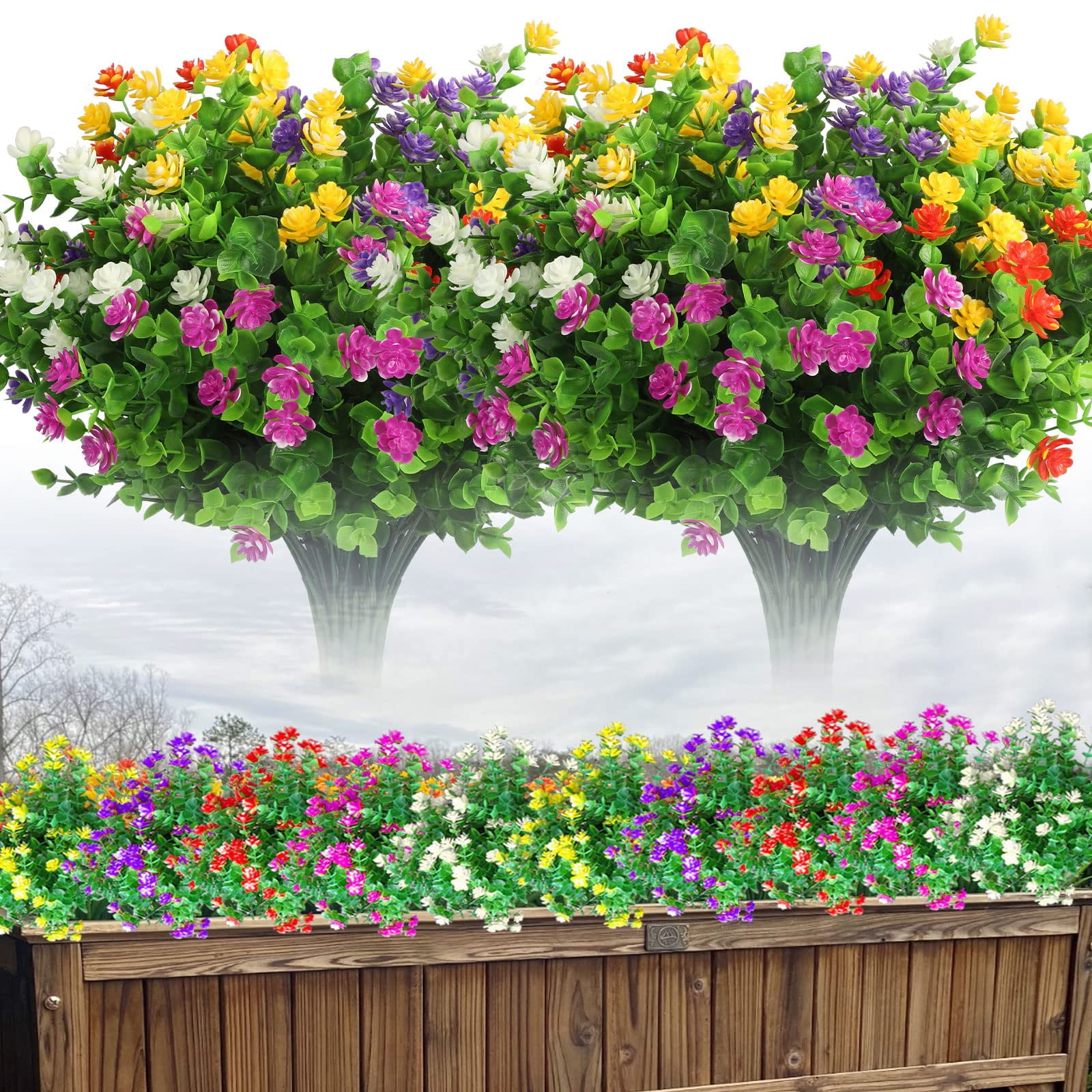 10 Bundles Artificial Colorful Flowers ,Outdoor Fake Flowers UV ...