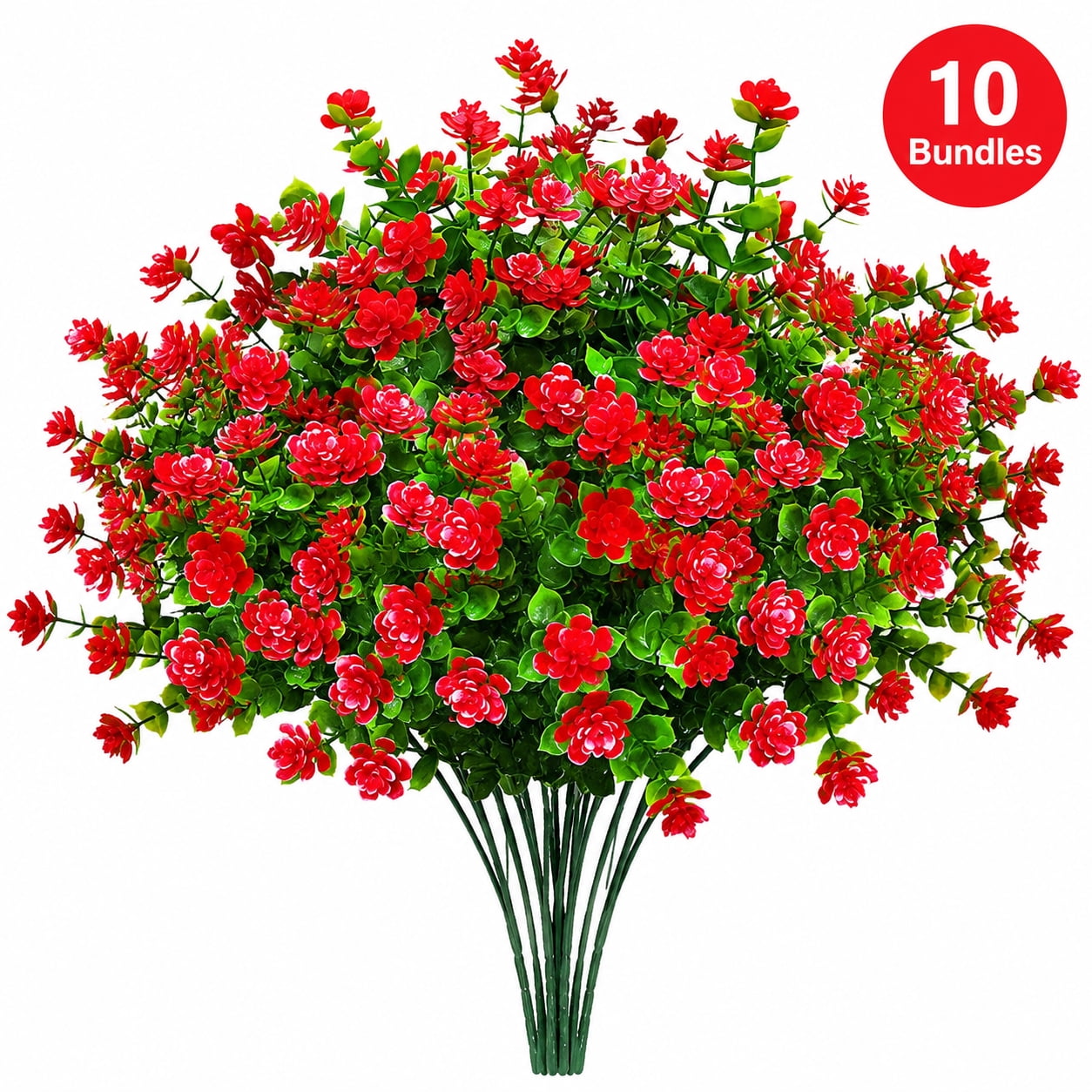 10 Bundles Artificial Fake Flowers, Faux Outdoor Plastic Plants UV ...