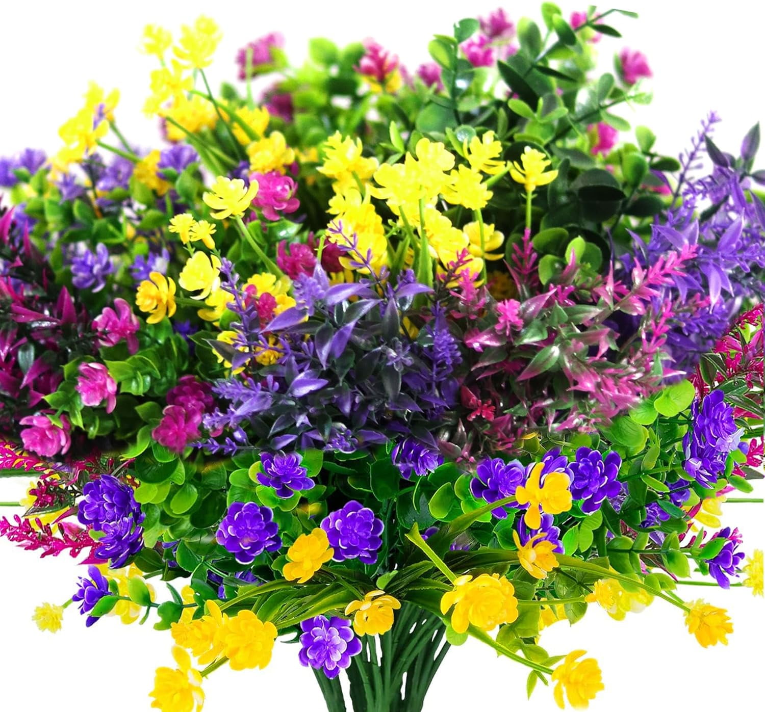 10 Bundles Artificial Fake Flowers Outdoor, 6 Styles UV Resistant No ...