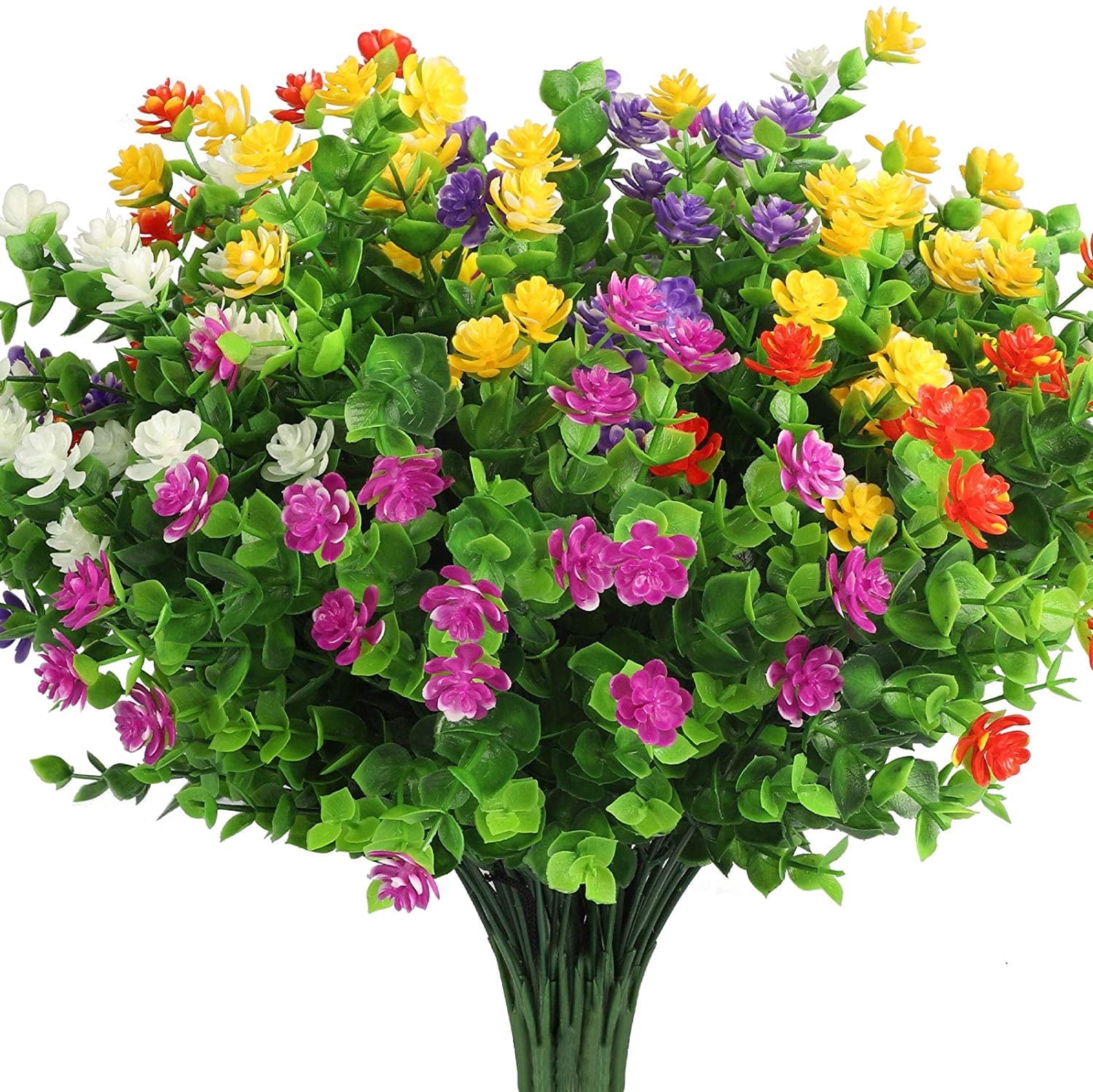 10 Bundles Artificial Fake Flowers Outdoor UV Resistant Plastic Flowers ...