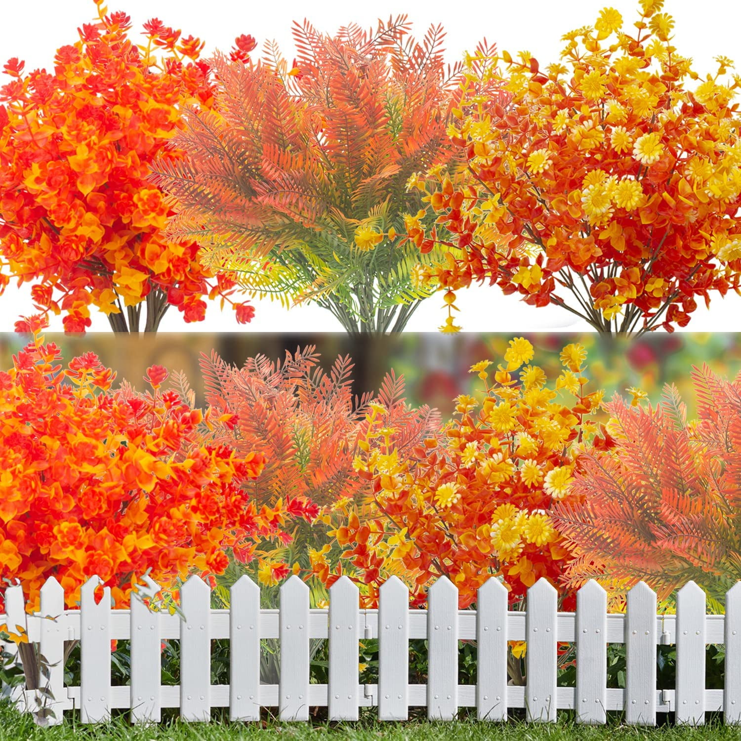 10 Bundles Artificial Fall Flowers Outdoor UV Resistant Fake Flowers ...