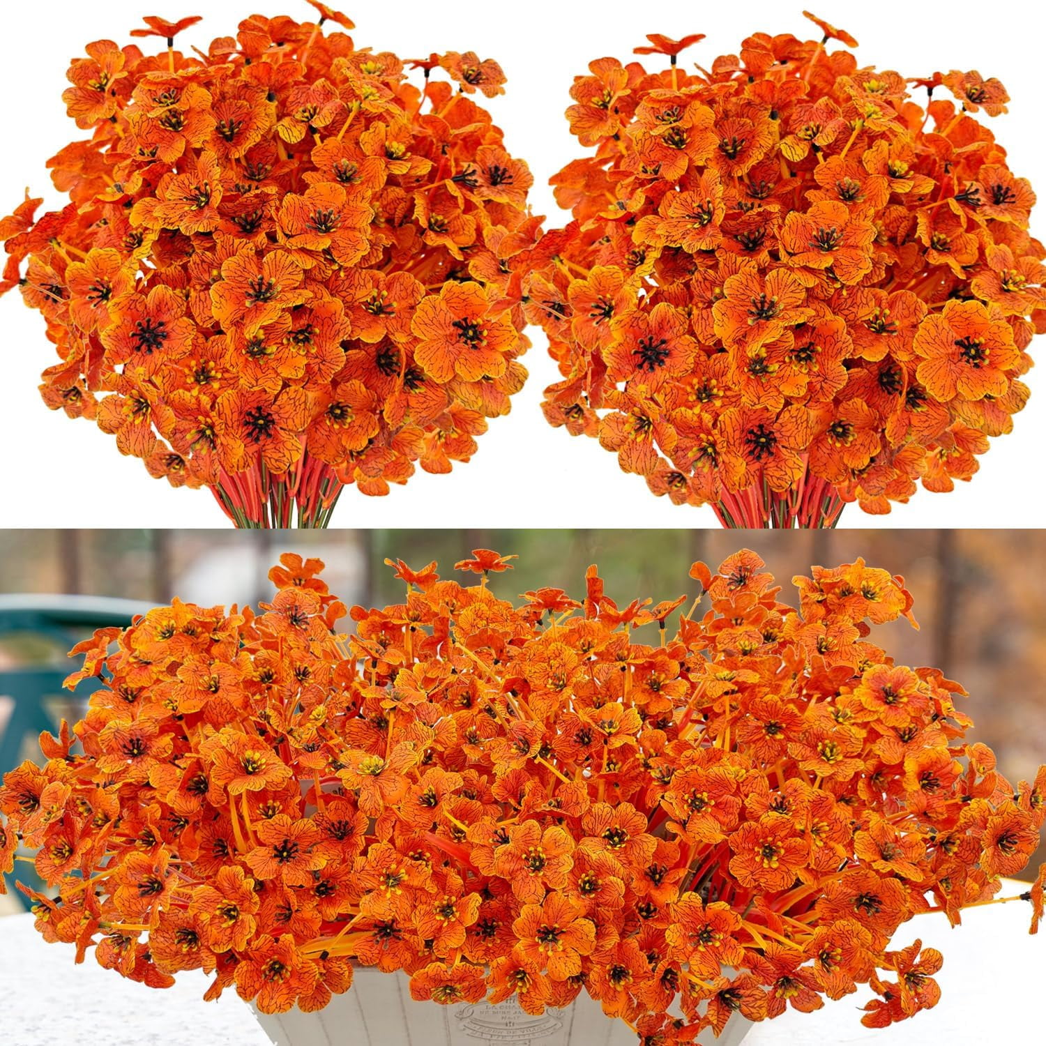 10 Bundles Artificial Fall Flowers for Outdoors UV Resistant Fake Mums ...