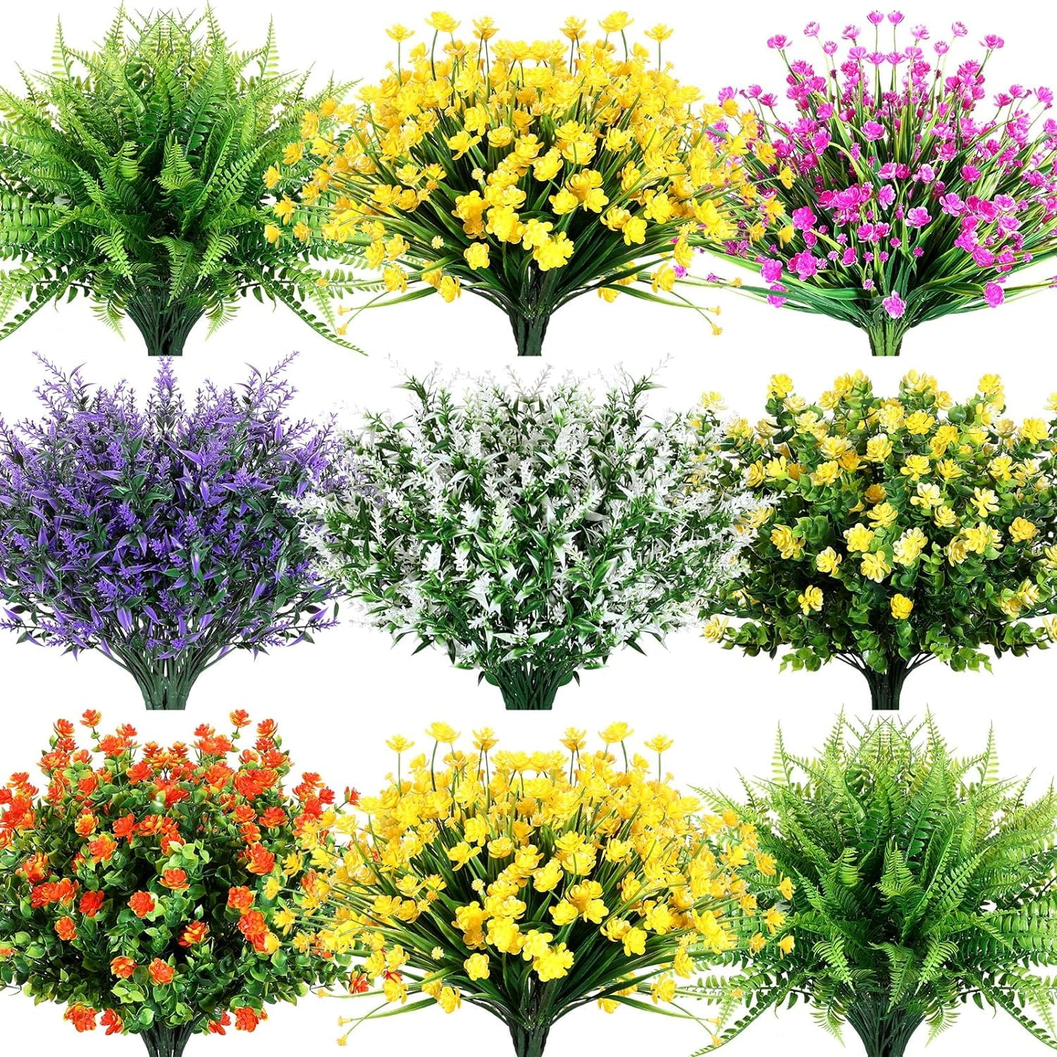 10 Bundles Artificial Flowers Fake Outdoor Flowers UV Resistant Faux Outdoor Plants Artificial ...