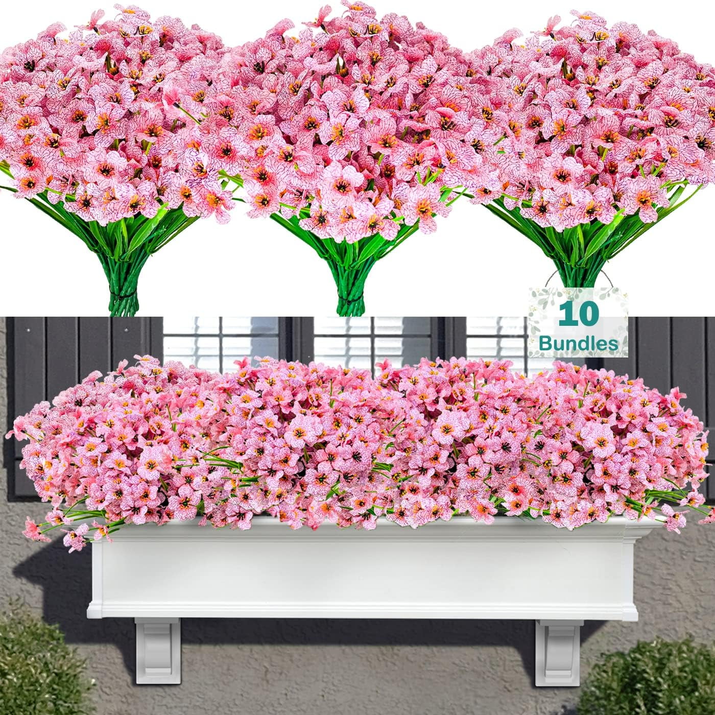 10 Bundles Artificial Flowers for Outdoors, UV Resistant Fake Flowers ...