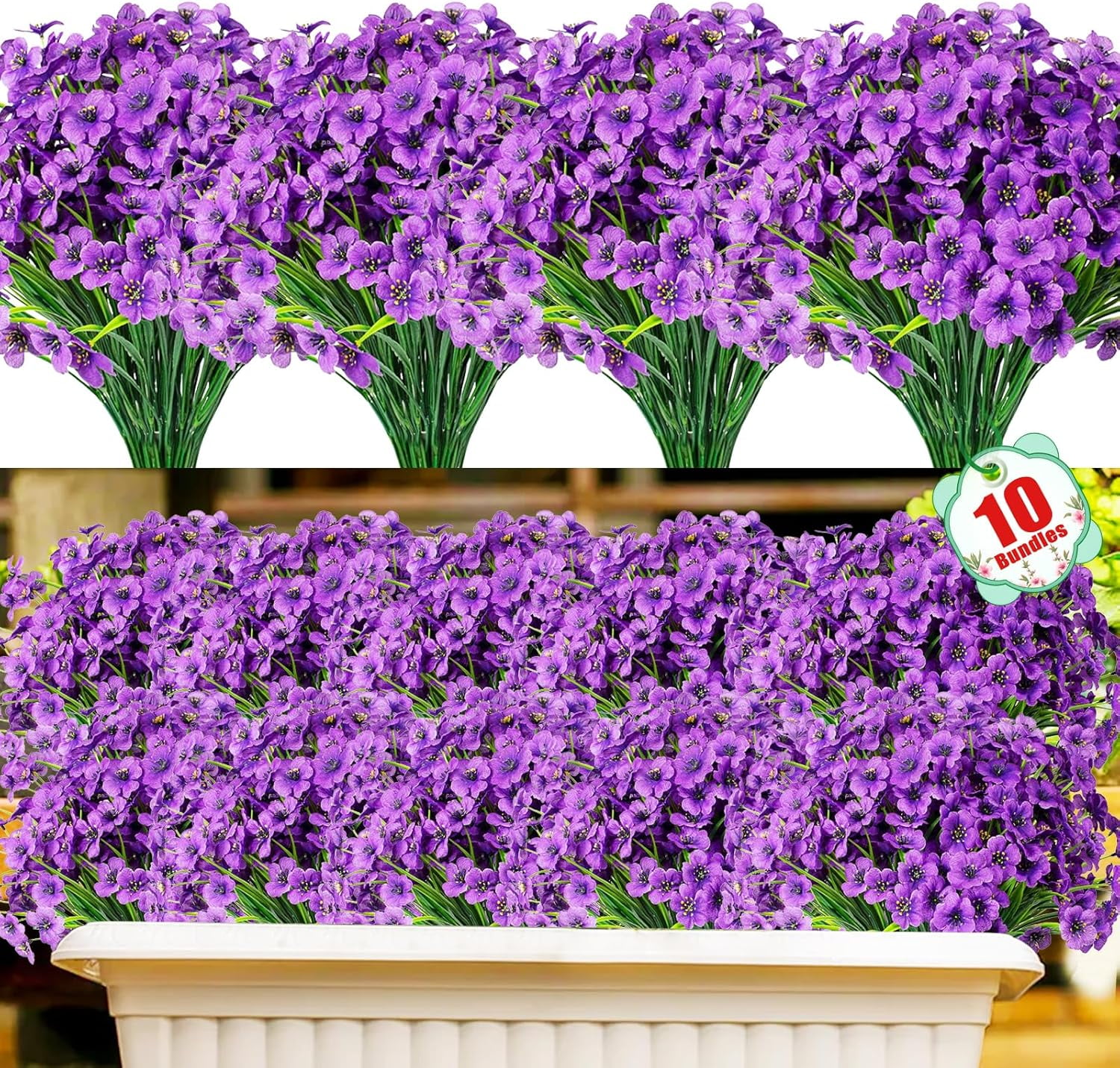 10 Bundles Artificial Flowers for Outdoors,UV Resistant Fake Plastic ...