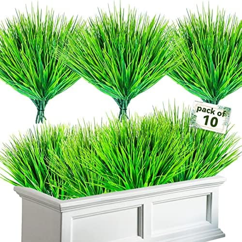 10 Bundles Artificial Grass Plants,Outdoor Faux Grass Plant UV ...