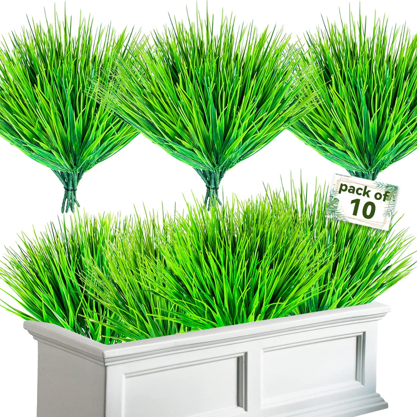 10 Bundles Artificial Grass Plants,Outdoor Faux Grass Plant UV ...