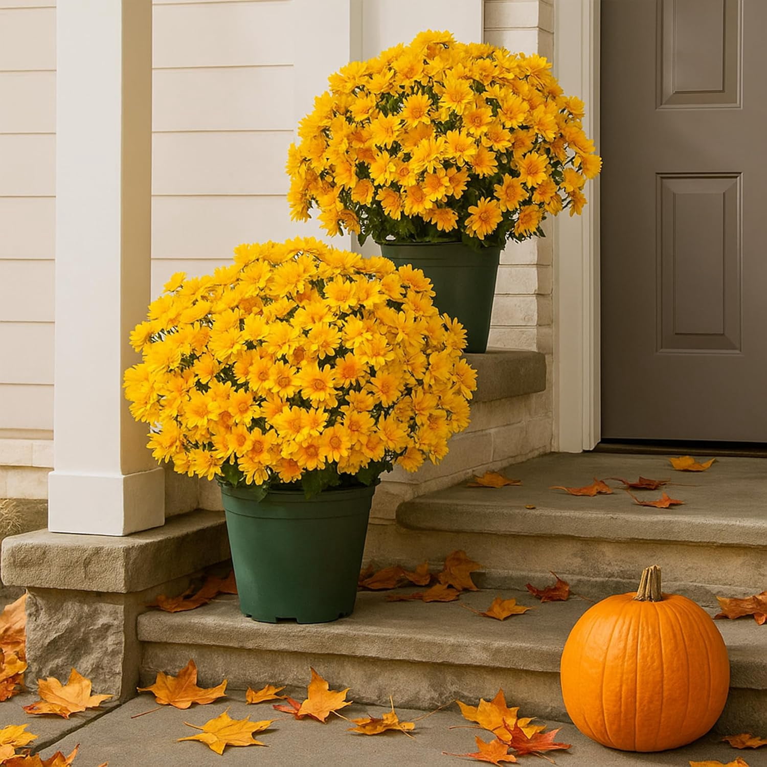 10 Bundles Artificial Mums - Artificial Outdoor Sunset Flowers, UV ...