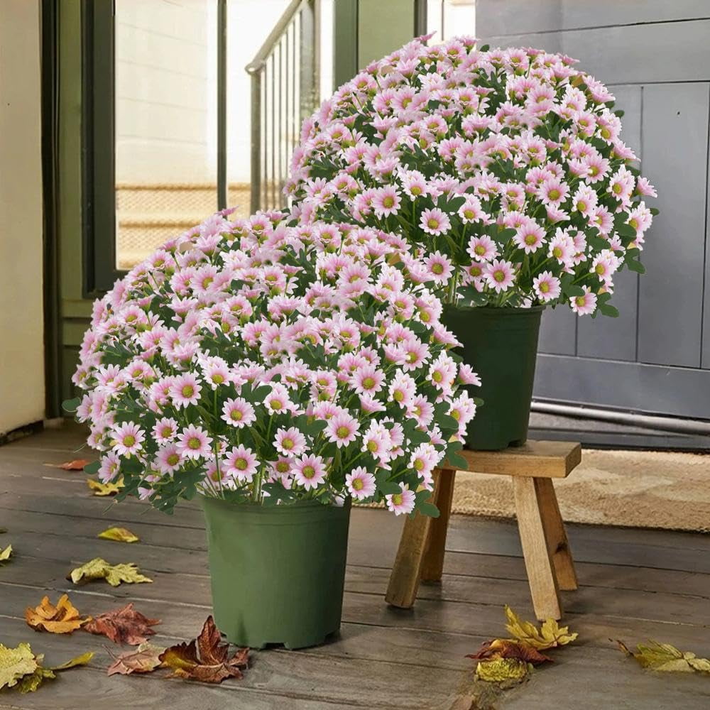 10 Bundles Artificial Mums for Outdoors,Funsdecor Mums,UV Resistant No ...