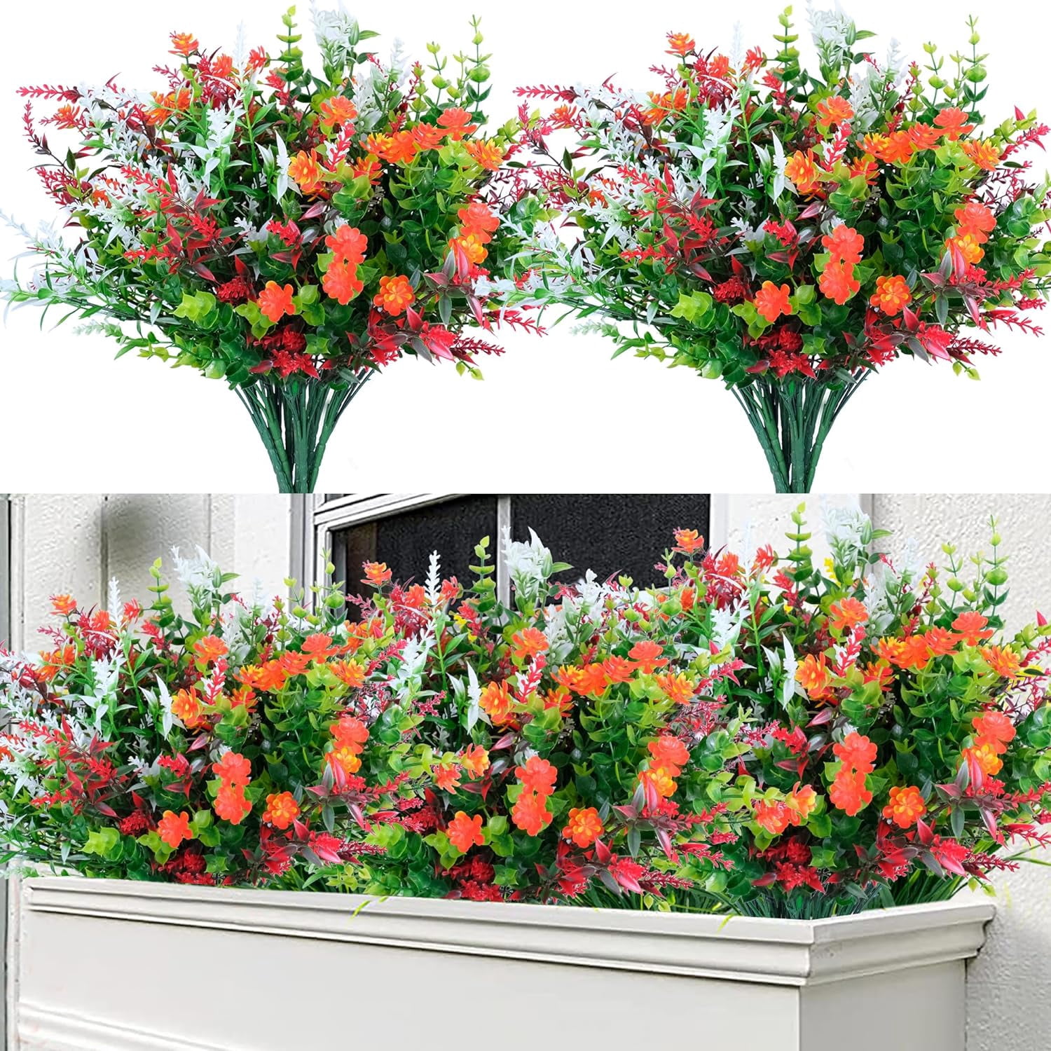 10 Bundles Artificial Plants Outdoor Fake Flowers, UV Resistant Faux ...